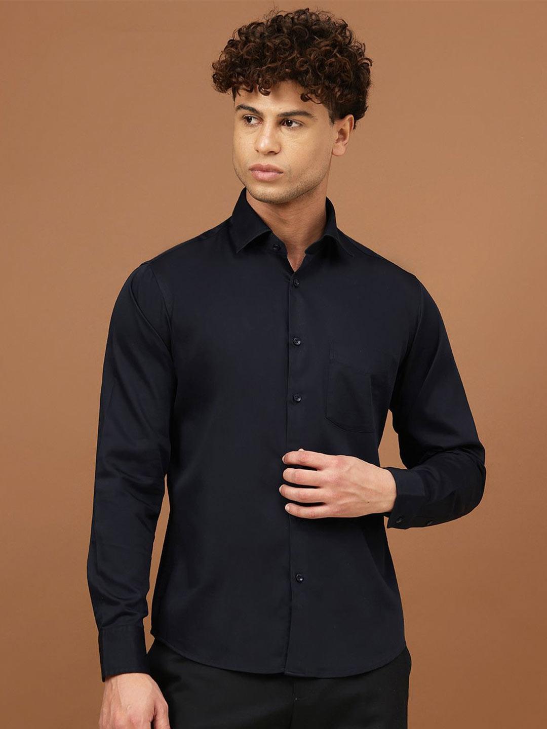 Buy Richlook Men Comfort Spread Collar Solid Cotton Formal Shirt ...