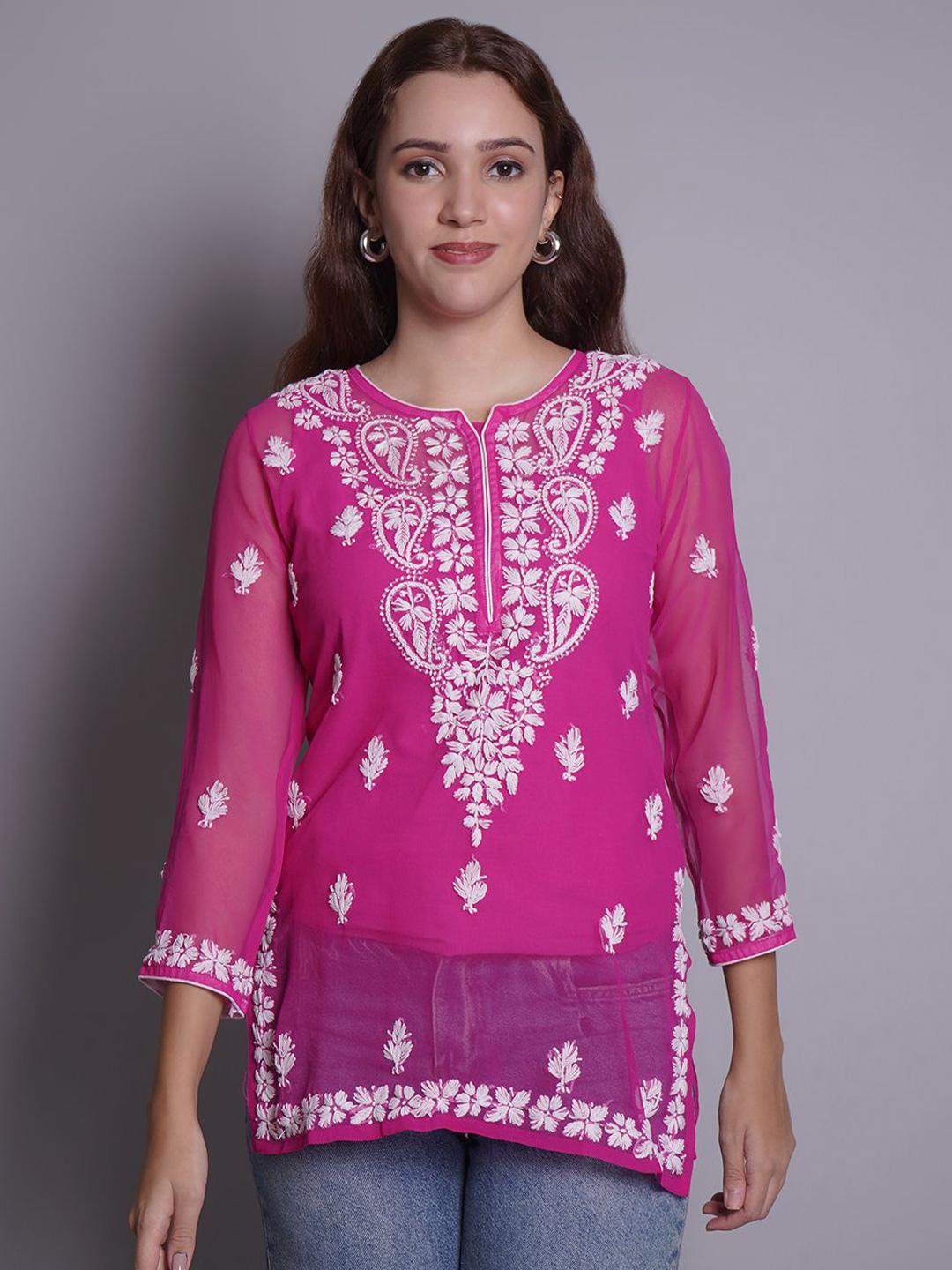 Buy Seva Chikan Women Ethnic Motifs Embroidered Handloom Chikankari ...