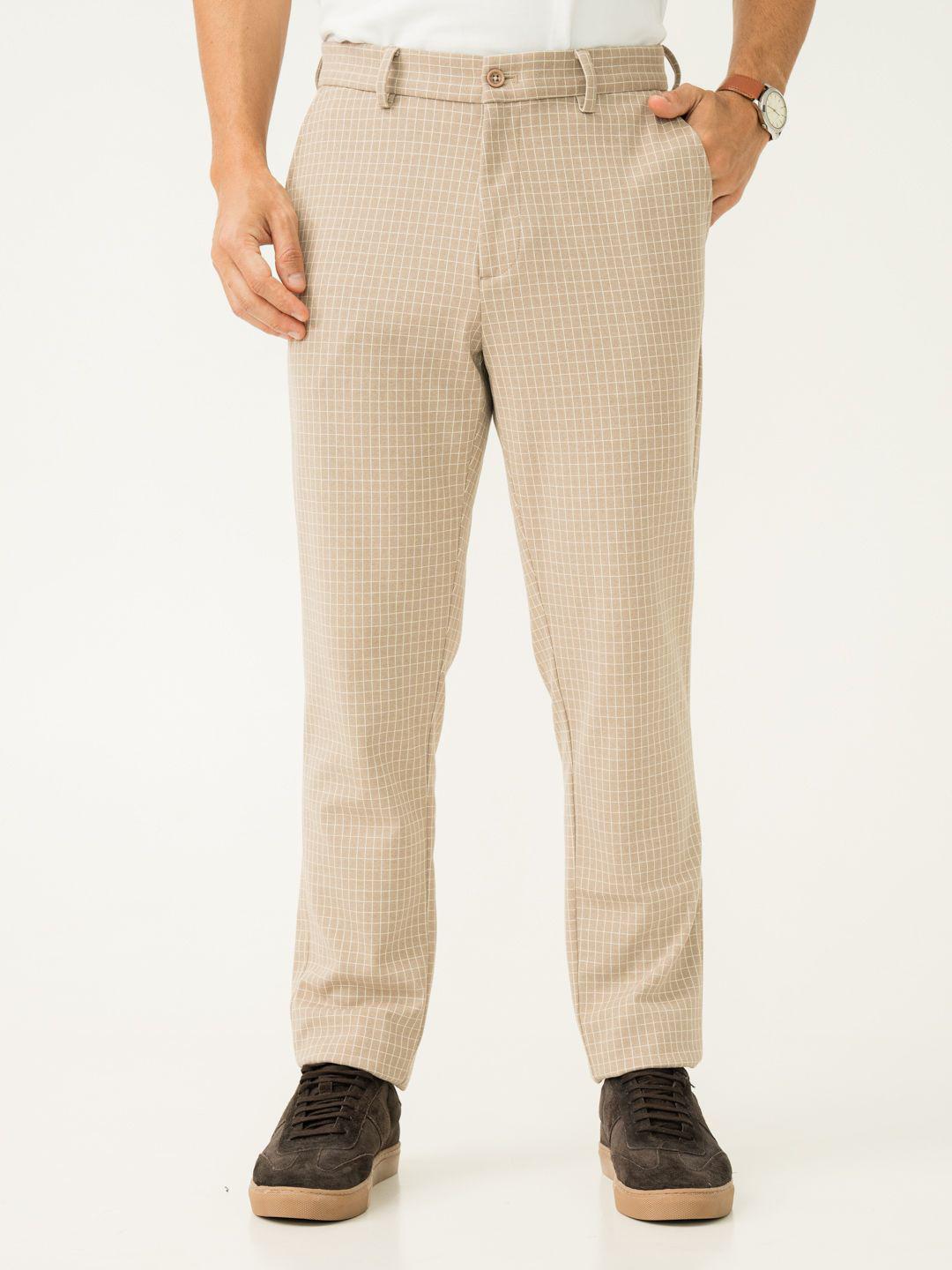 Buy The Pant Project Dune Khakhi Checks Slim Fit Wrinkle Free Power ...