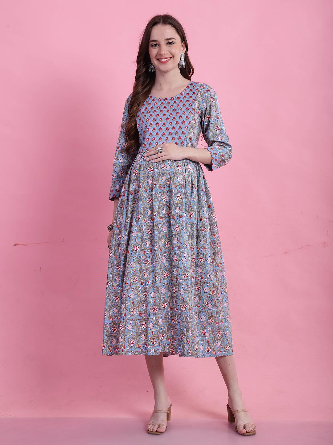 Buy Roly Poly Women Floral Printed A Line Midi Maternity Dress ...