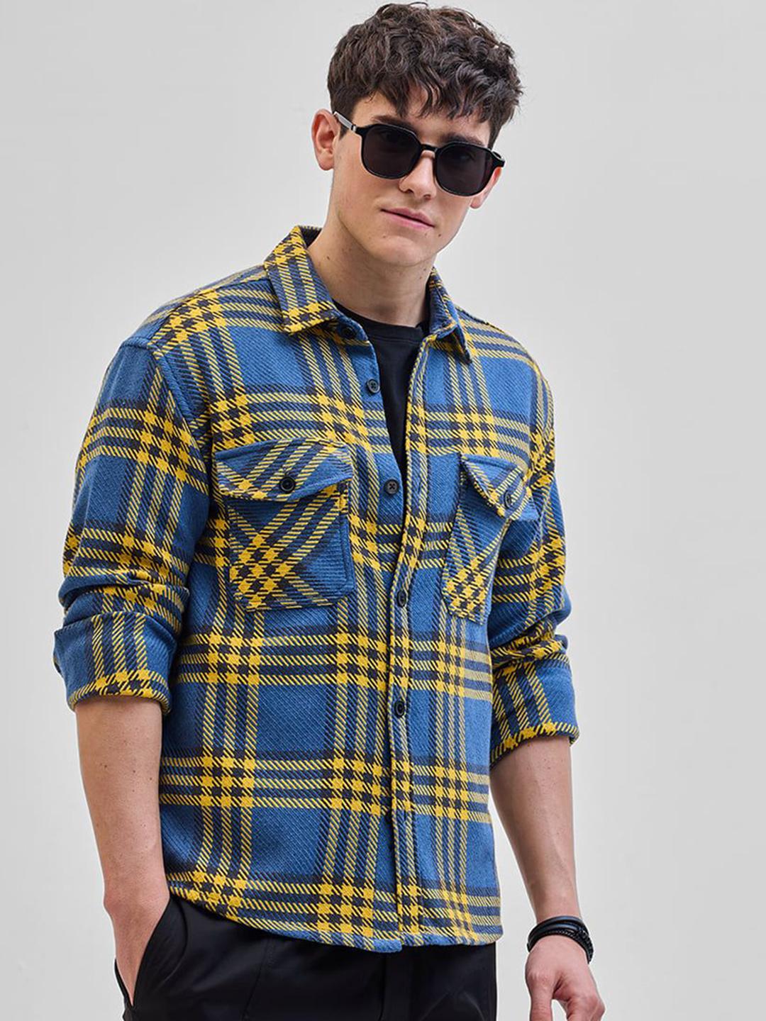 Buy Snitch Smart Spread Collar Tartan Checked Cotton Shacket - Shackets ...