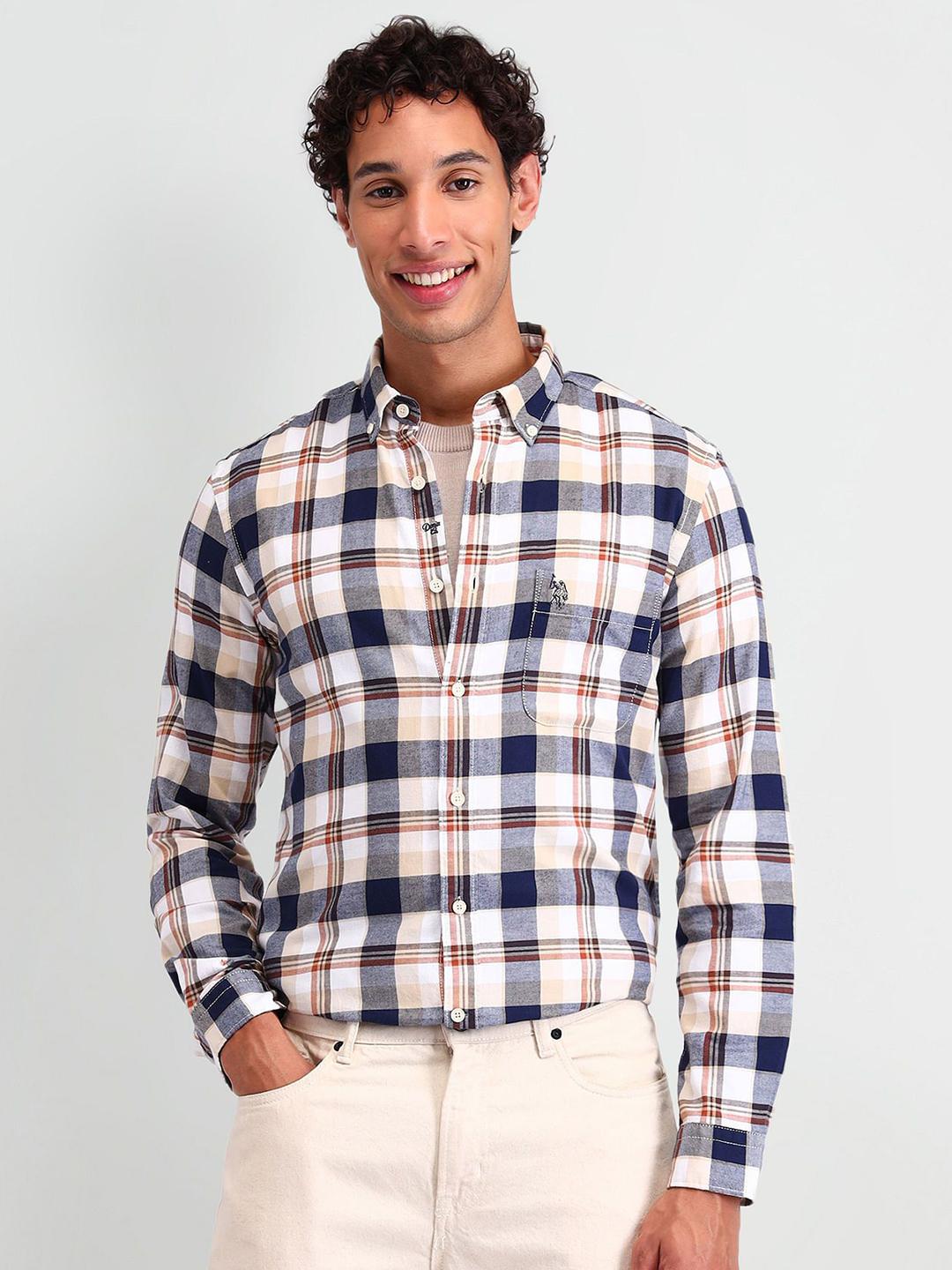 Buy U.S. Polo Assn. Denim Co. Men Cutaway Collar Tartan Checked Cotton ...