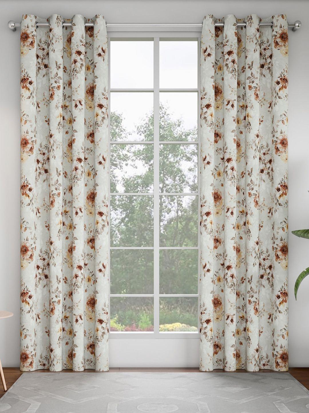 Buy GM White & Rust 2 Pieces Floral Printed Door Curtain - Curtains And ...