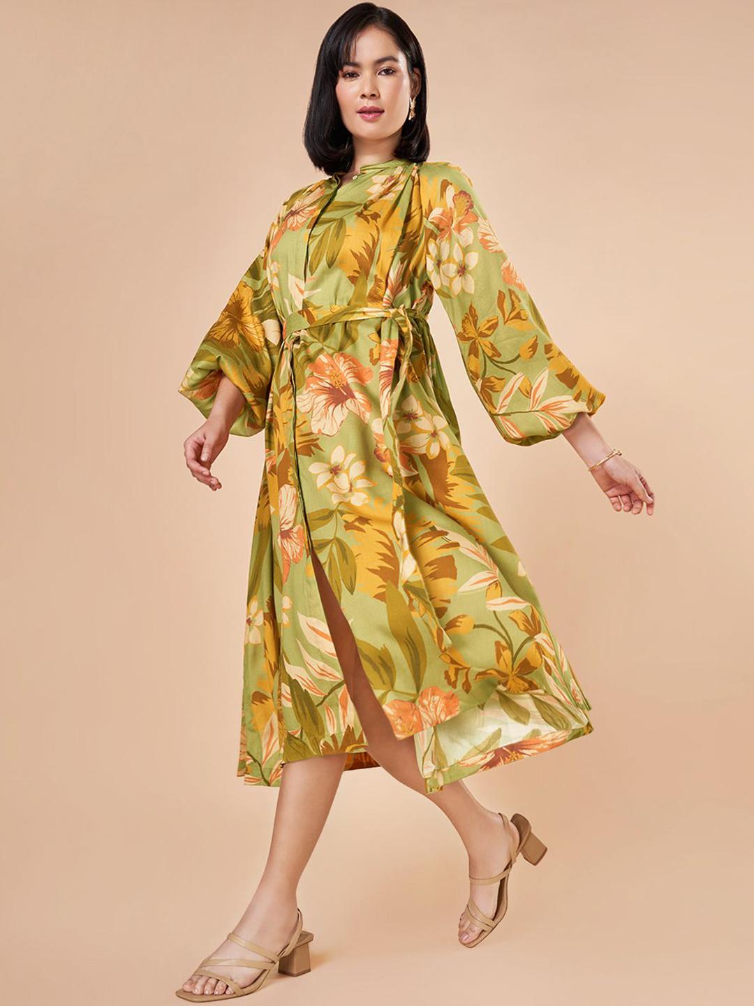 Buy Marigold Lane Women Cotton Floral A Line Midi Dress - Dresses for ...