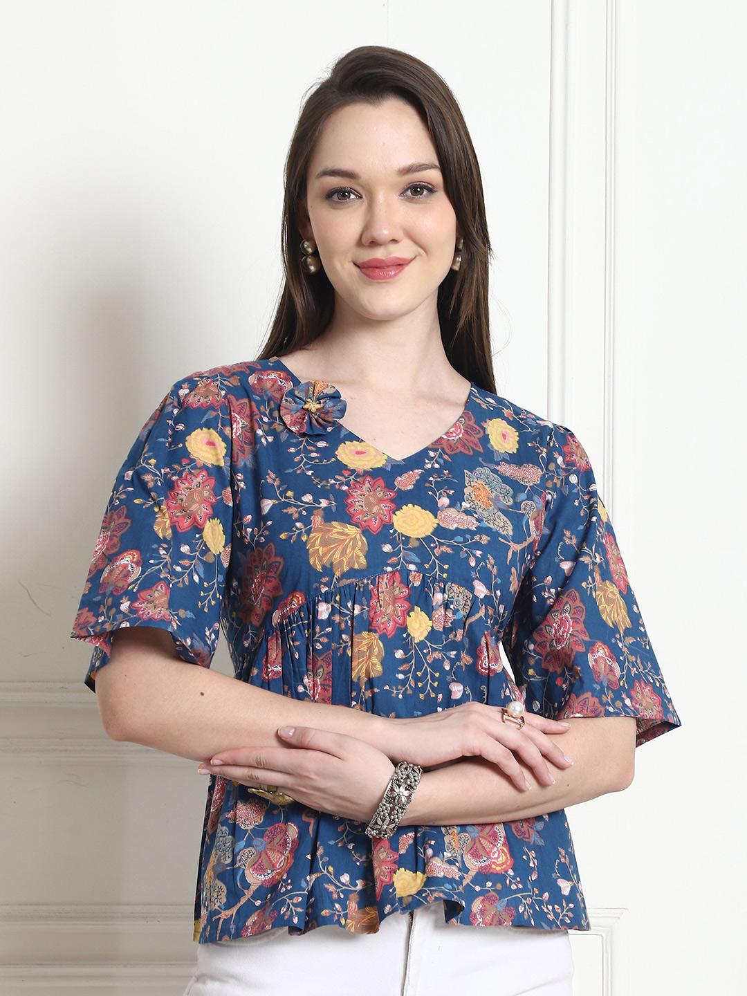 Buy Roly Poly Women Cotton Floral Printed Empire Crop Top - Tops for ...