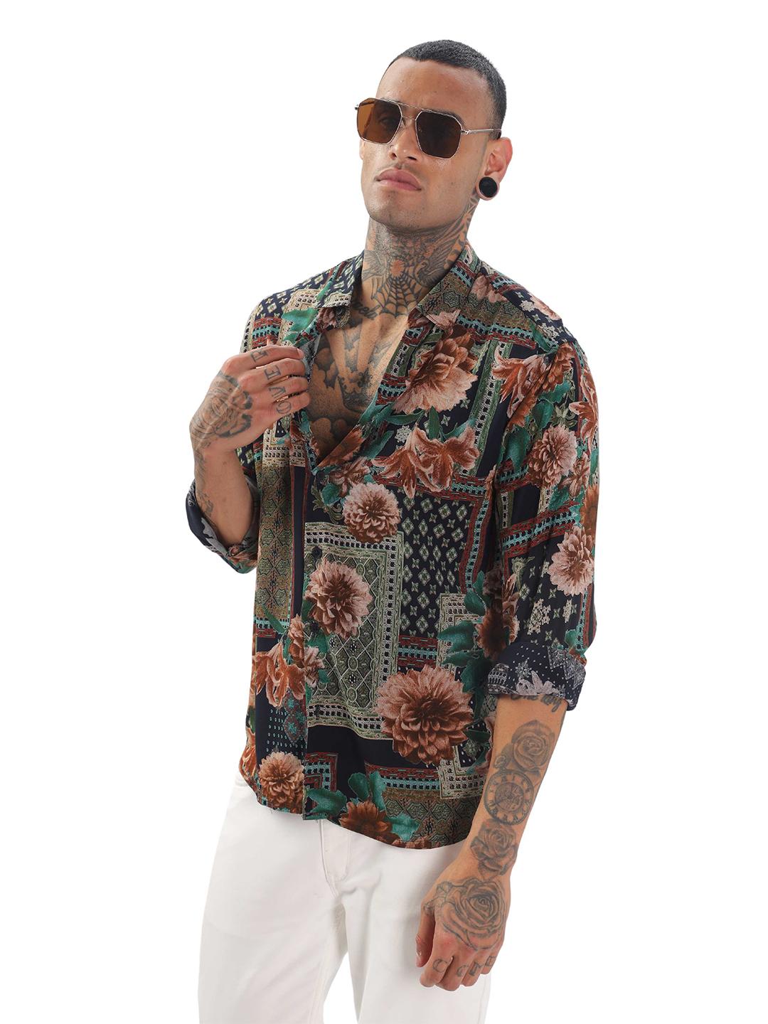 Buy Ilyzly Men Standard Spread Collar Abstract Printed Tailored Fit Casual Shirt - Shirts for ...