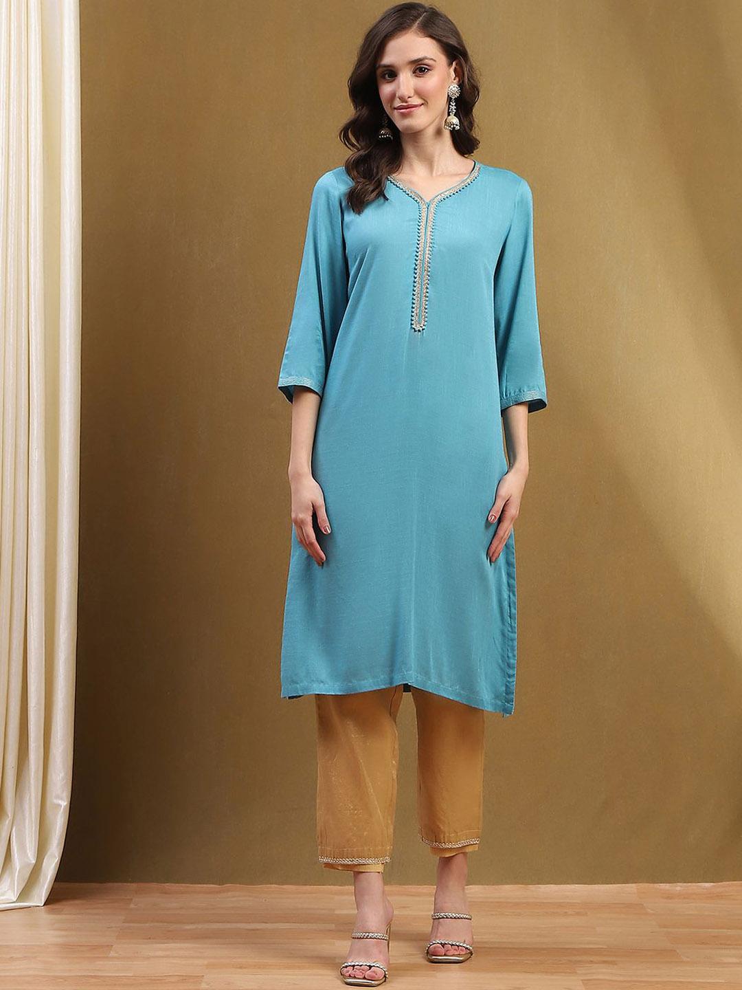 Buy Biba V Neck Straight Kurta - Kurtas for Women 31221627 | Myntra