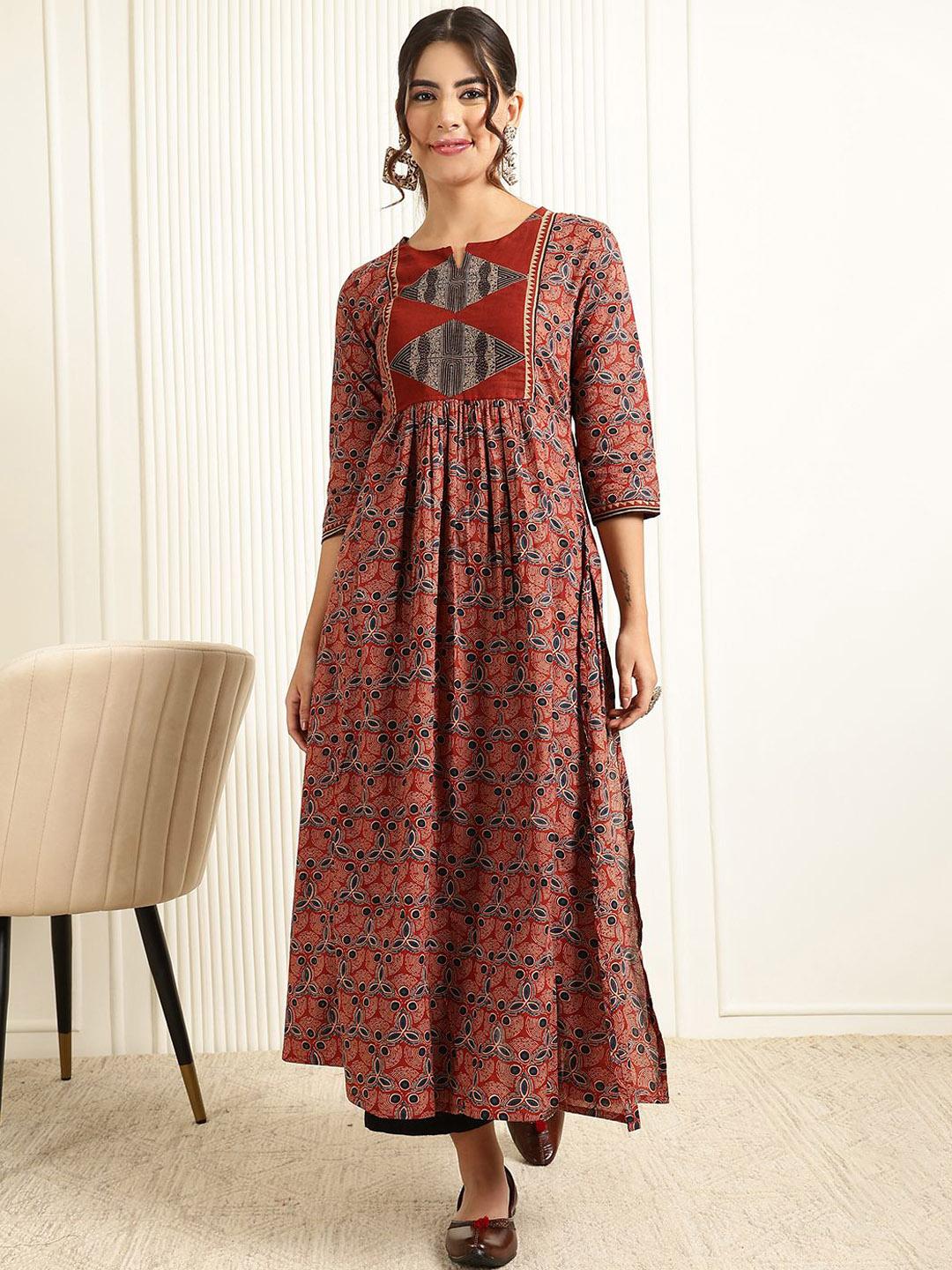 Buy GULMOHAR JAIPUR Ethnic Motifs Printed Anarkali Kurta - Kurtas for ...