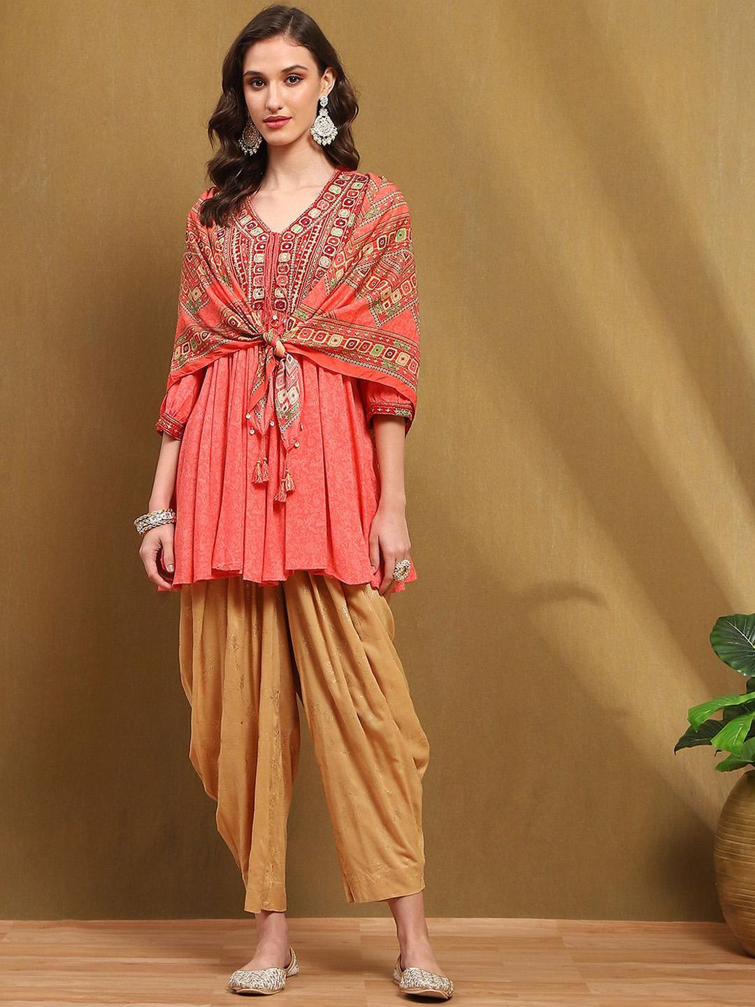 Buy Biba Ethnic Motifs Embroidered A Line Mirror Work Kurti With Salwar ...