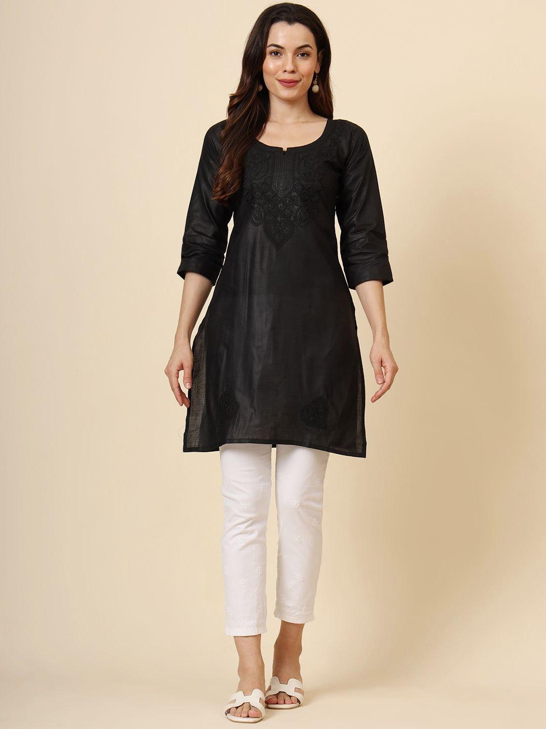 Buy HERE&NOW Women Floral Embroidered Thread Work Short Kurti - Kurtis ...