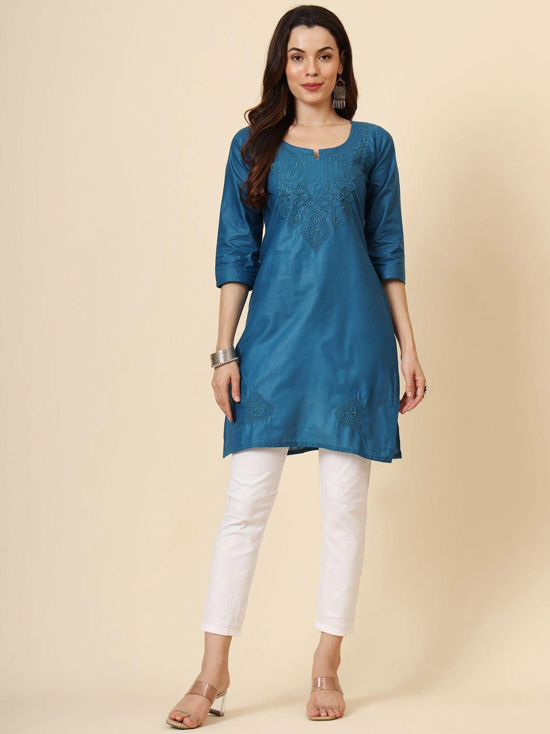 Buy HERE&NOW Women Floral Embroidered V Neck Thread Work Thread Work ...