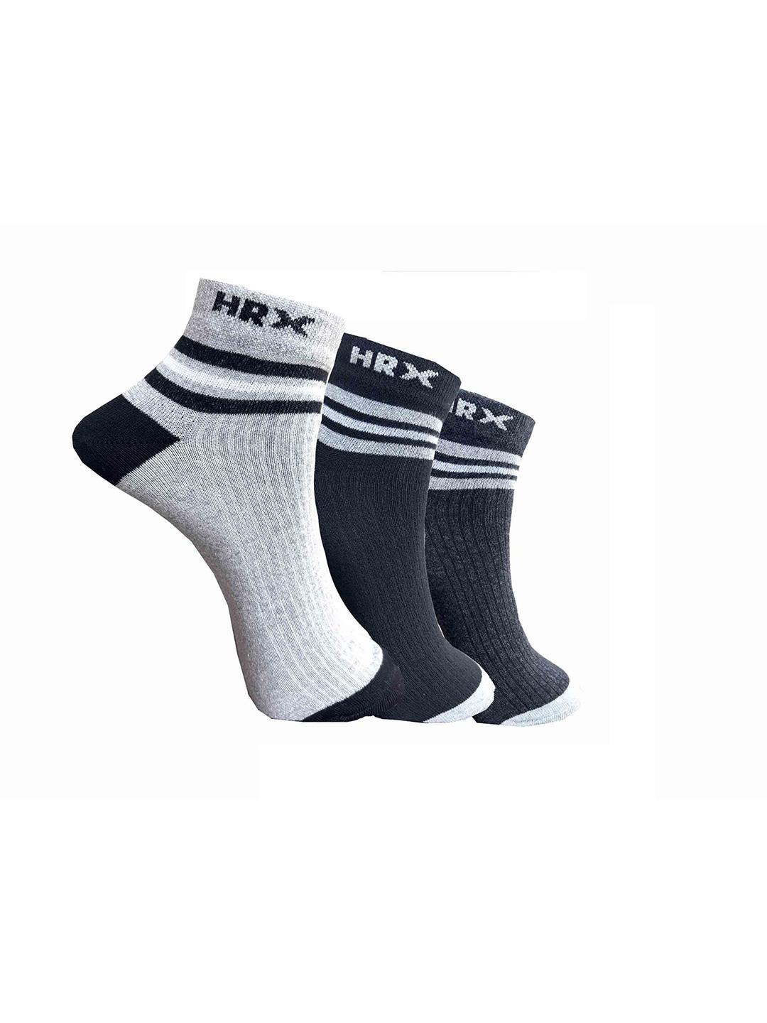 Buy HRX By Hrithik Roshan Unisex Pack Of 3 Ankle Length Patterned Socks ...