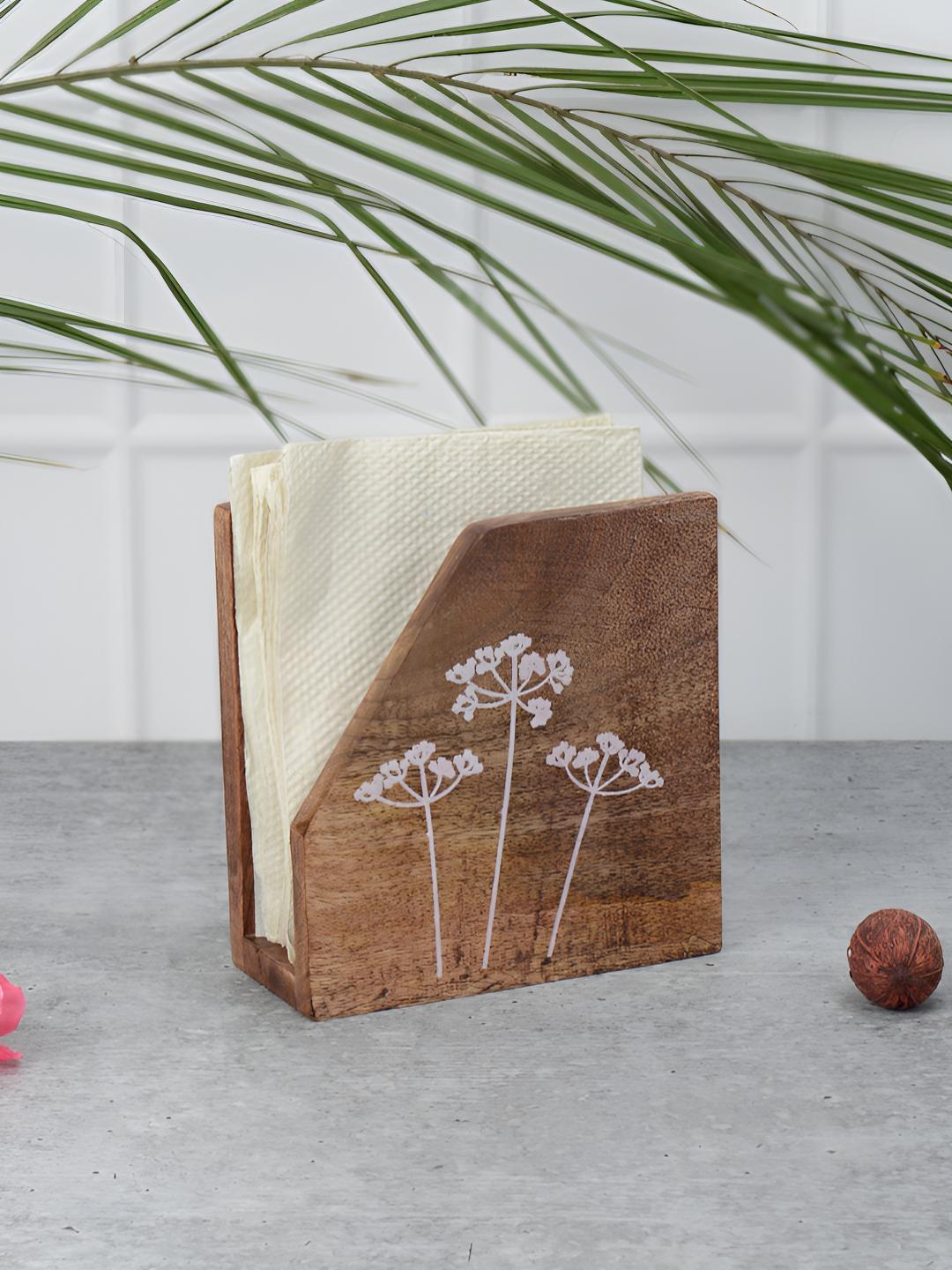 Buy Maison Modern Brown & White Floral Printed Wooden Tissue Holders ...
