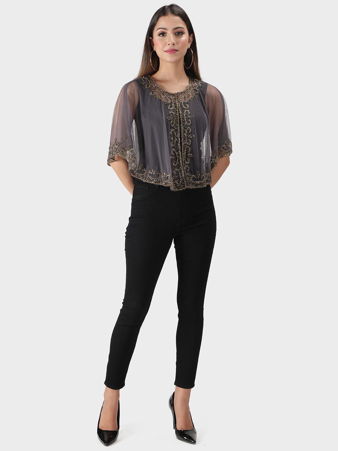 Buy DEBONATELLA Embellished Open Front Party Shrug - Shrug for Women ...