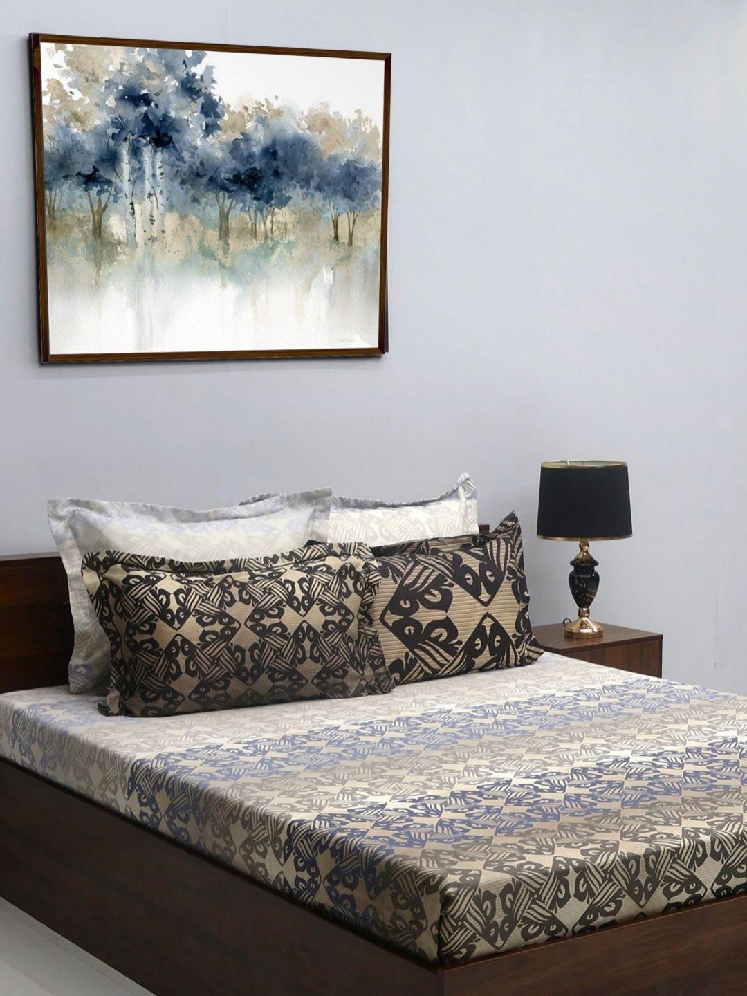 Buy BOMBAY DYEING Grey Ethnic Motifs Pure Cotton 300 TC King Fine ...