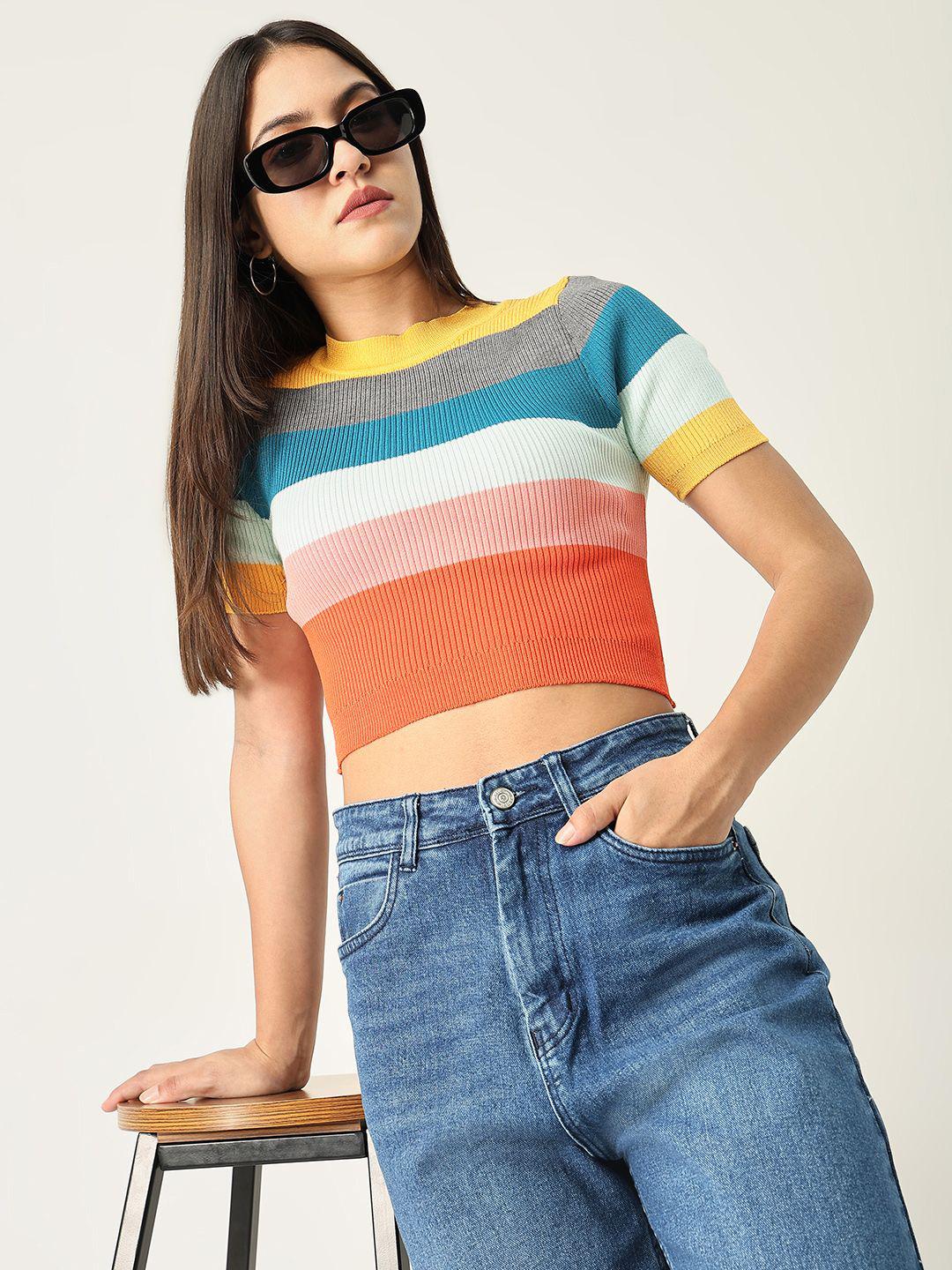 Buy SHOWOFF Women Horizontal Striped Round Neck Acrylic Top - Tops for ...