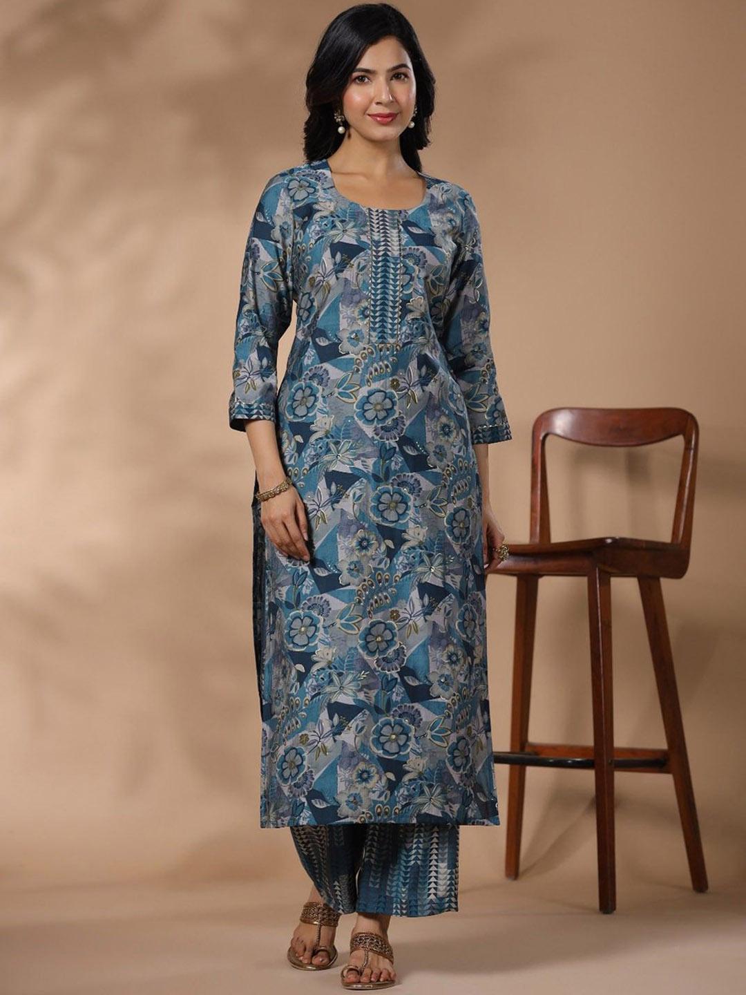 Buy Anni Designer Floral Printed Regular Gotta Patti Straight Kurta ...