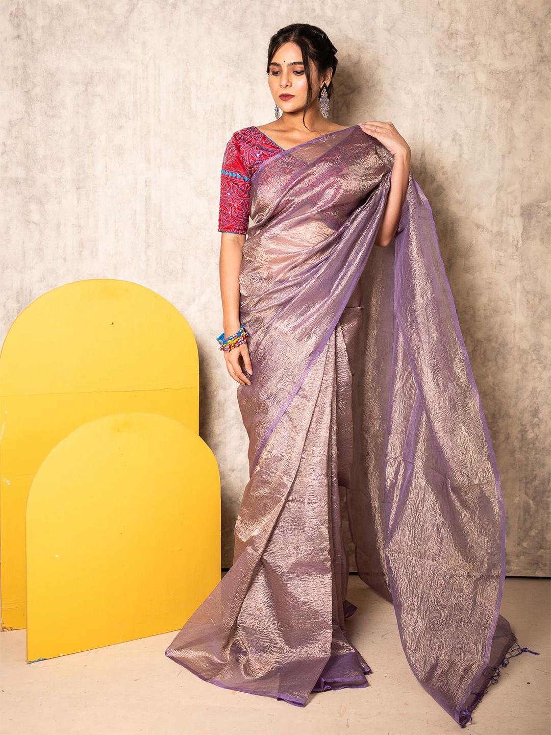 Buy Uttariya Solid Embellished Tissue Saree - Sarees for Women 30931895 ...