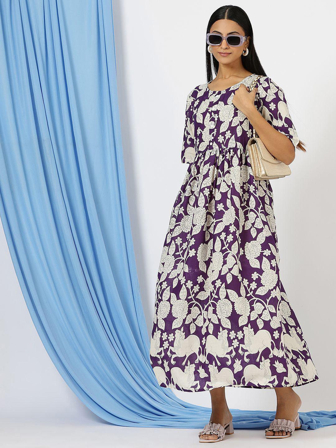 Buy Anushil Printed A Line Midi Dress - Dresses for Women 30939091 | Myntra