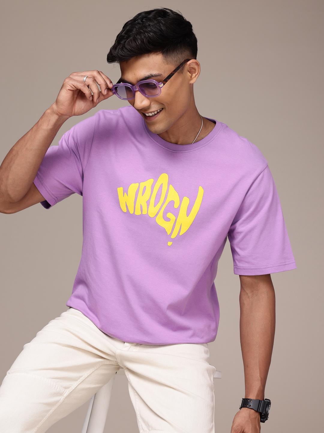 Buy WROGN Men Brand Logo Printed Pure Cotton T Shirt - Tshirts for Men ...