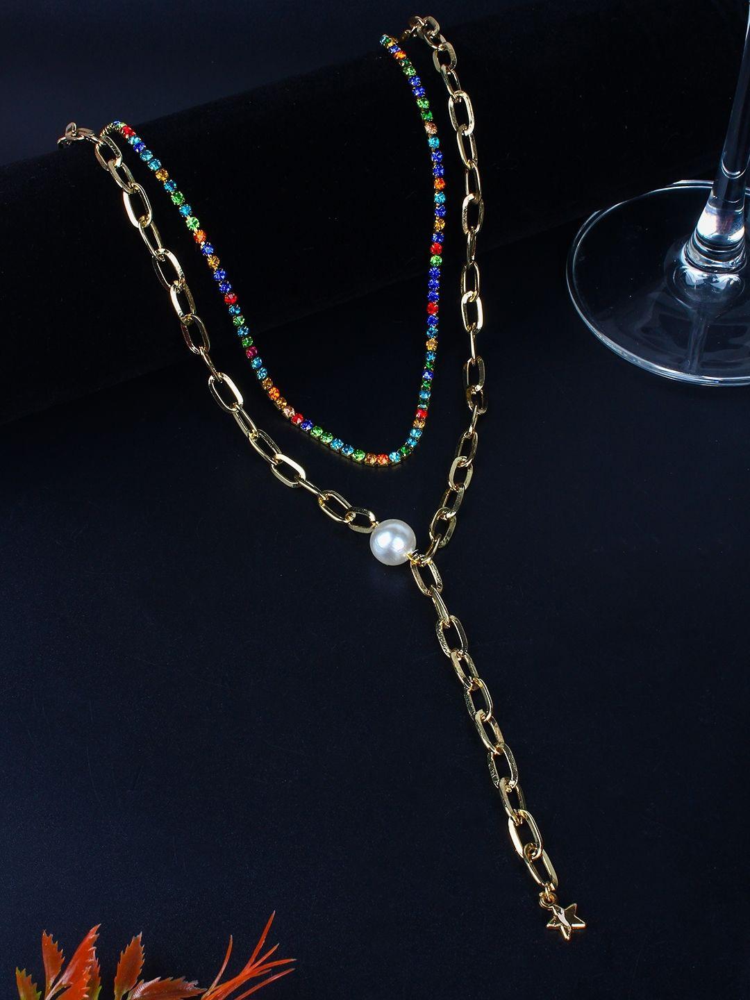 Buy KPOP Gold Plated Stones Studded & Beaded Layered Necklace ...