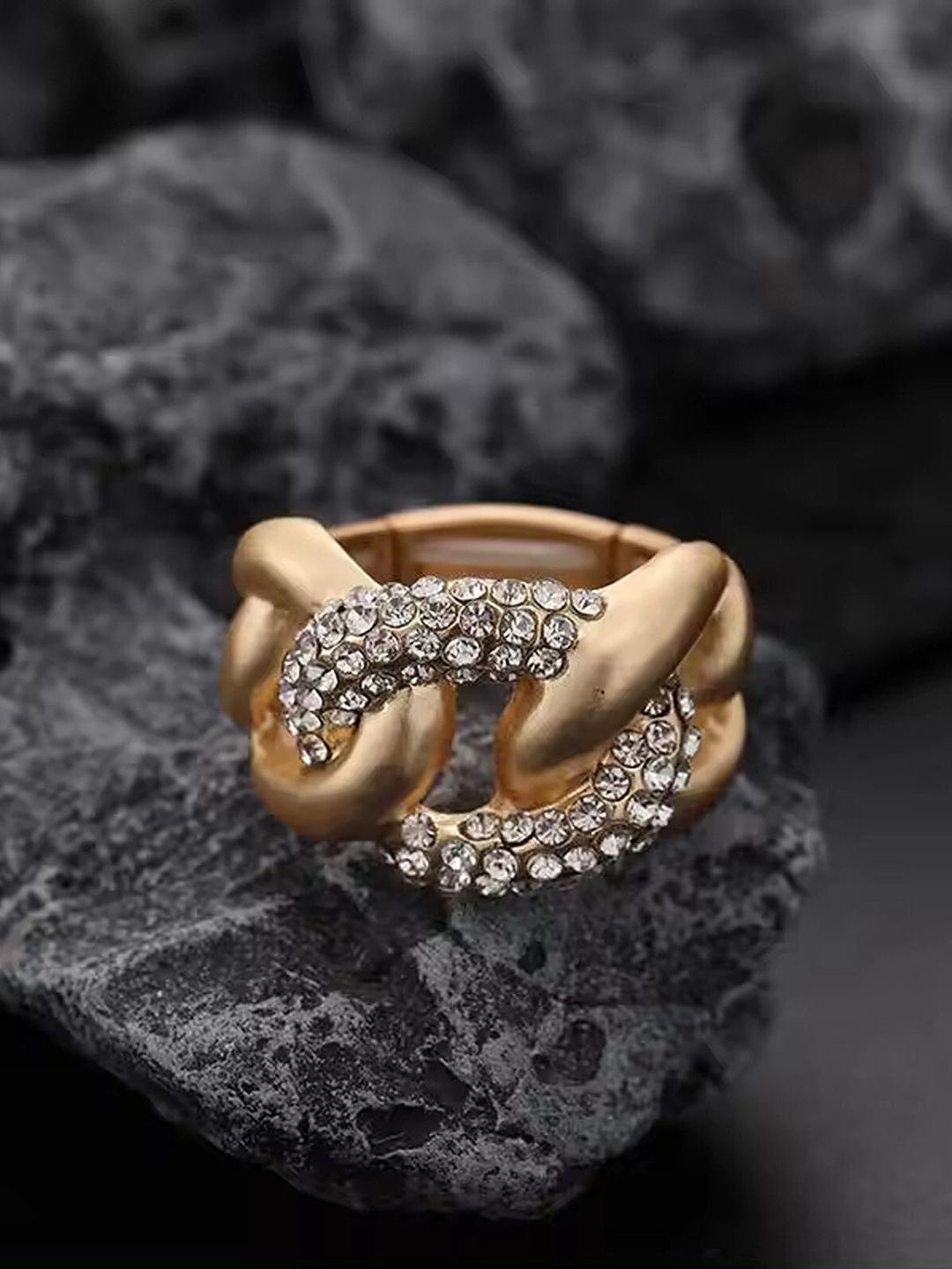 Buy Heer Collection Gold Plated American Diamond Stone Studded Finger ...