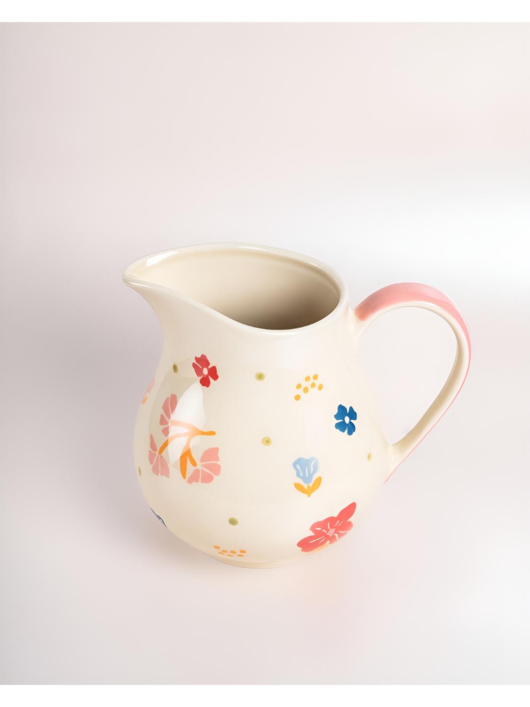 Buy The Wishing Chair Oasis Beige & Pink Floral Printed Ceramic Pitcher ...