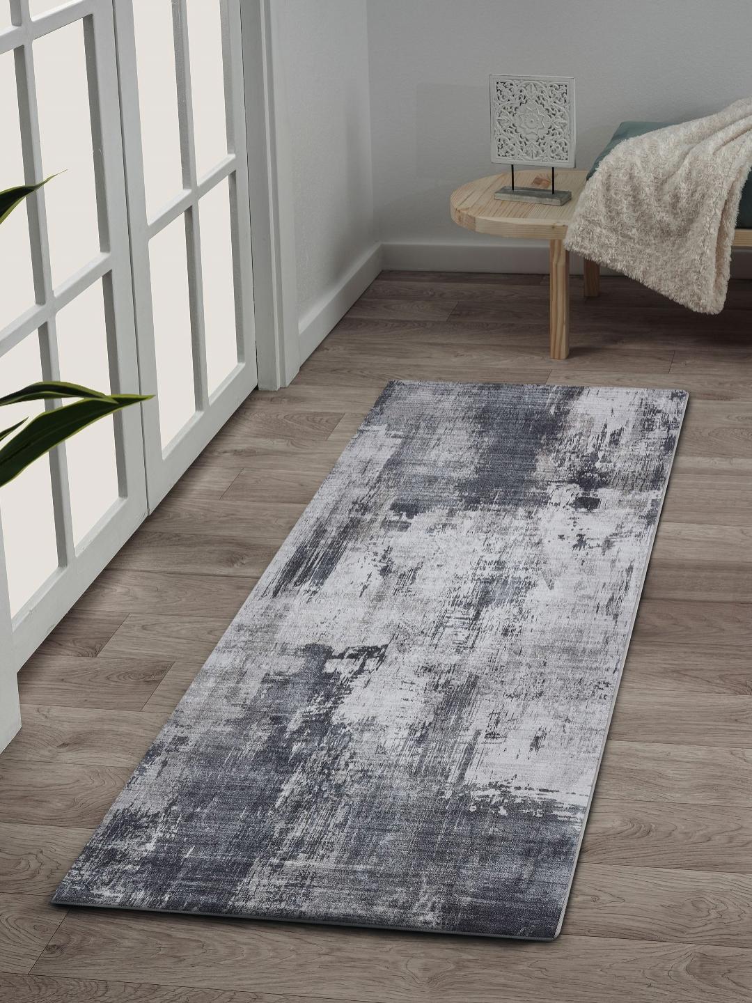 Buy OBSESSIONS Grey & White Abstract Rectangular Bedside Runners ...