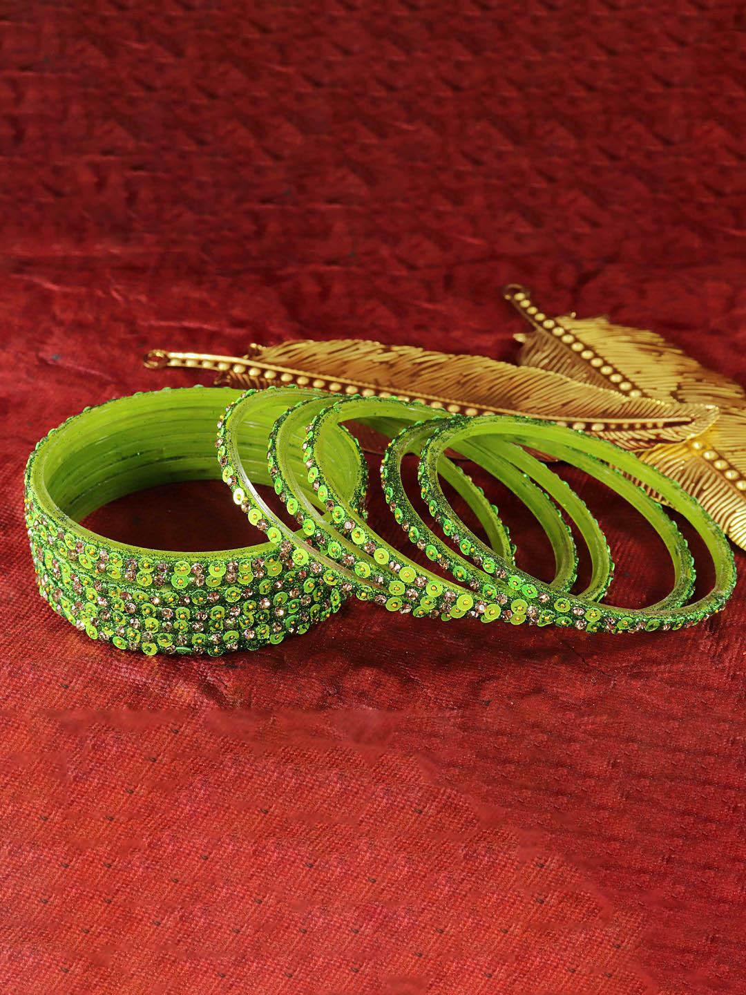 Buy ZULKA Set Of 12 Diamond Stone Studded & Sitara Beaded Glass Bangles ...