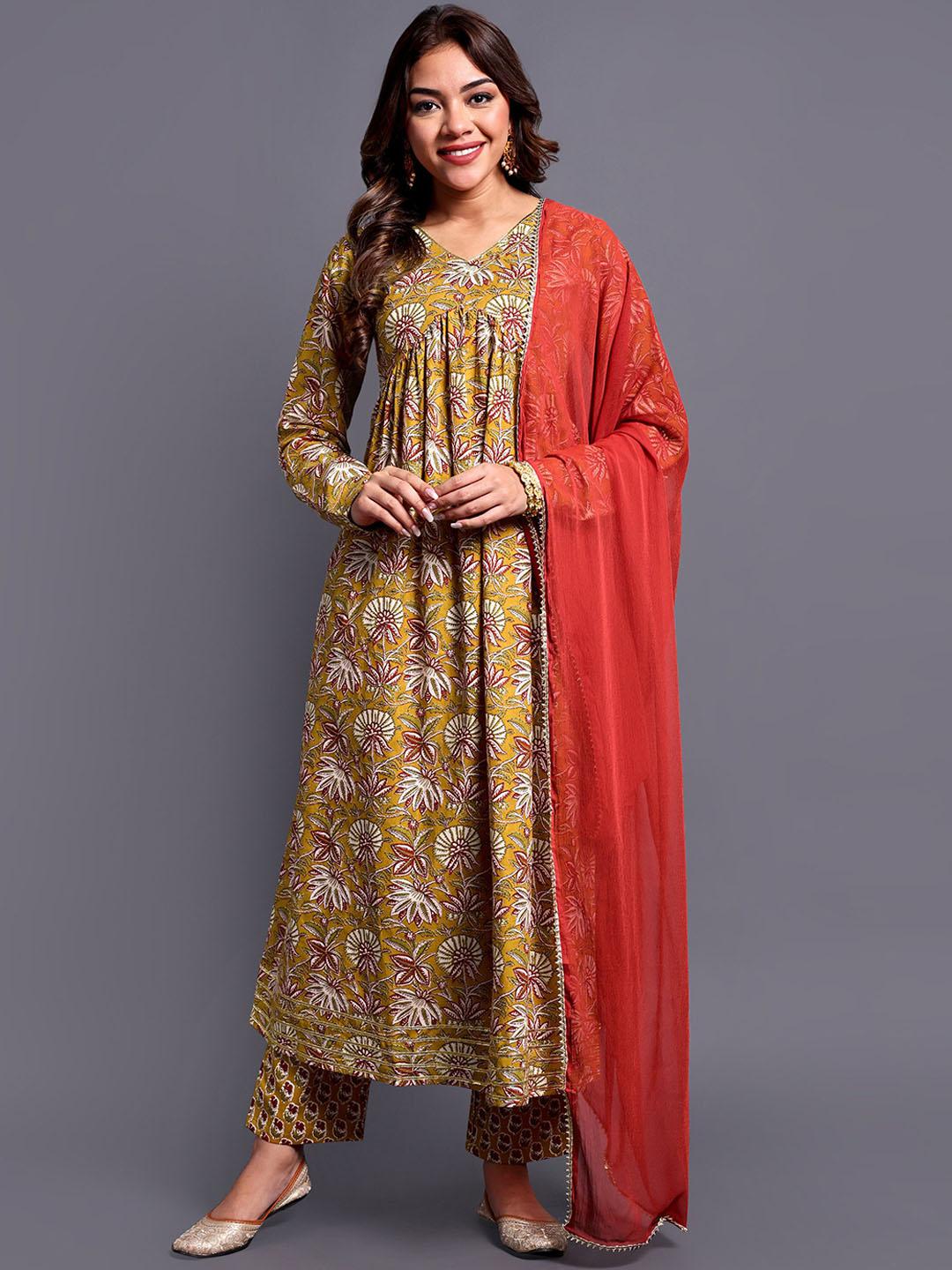 Buy Vastara The Label Floral Printed Empire Gotta Patti Cotton Kurta ...