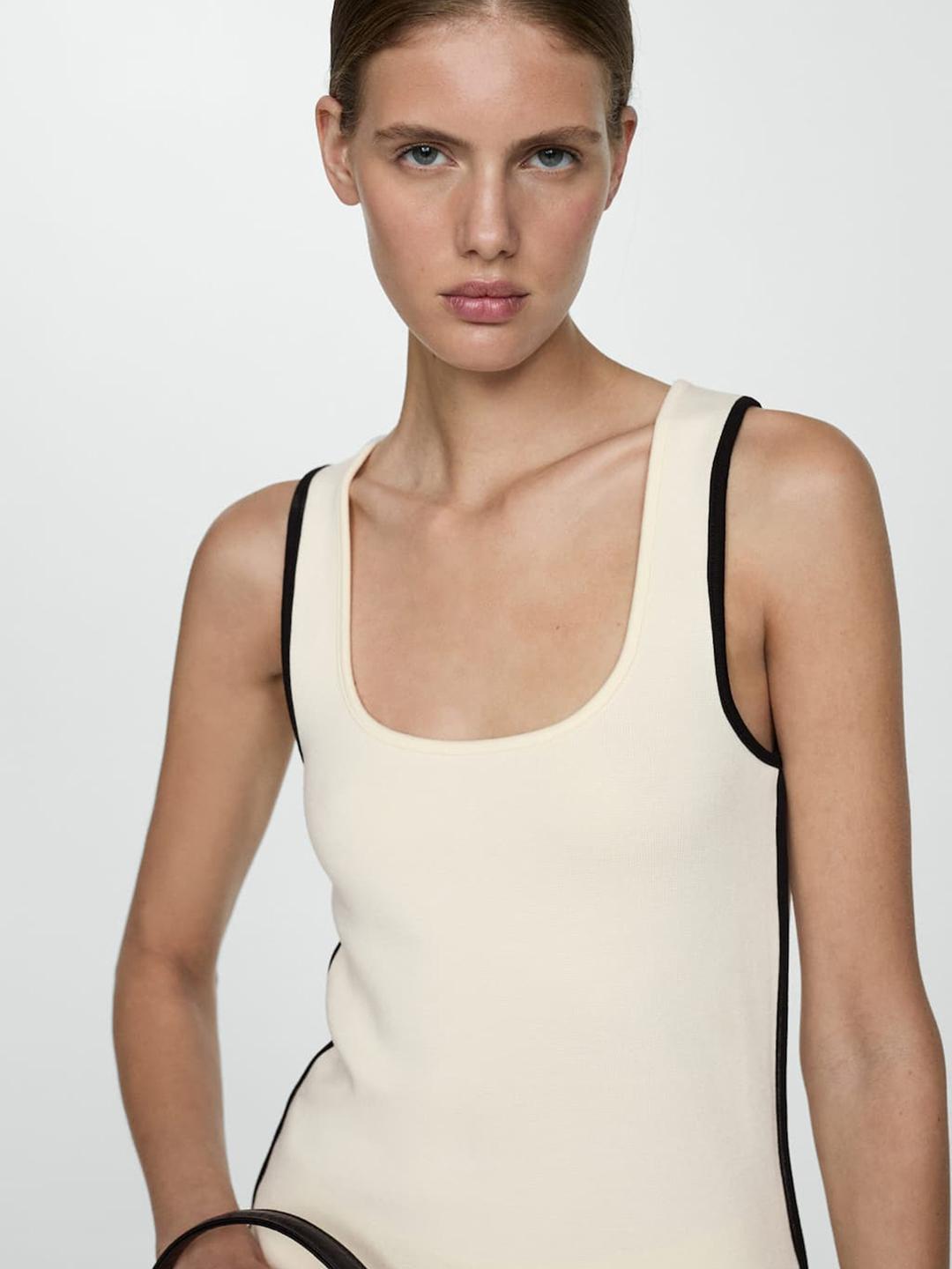 Buy MANGO Scoop Neck Contrast Piping Detail Fitted Top - Tops for Women ...