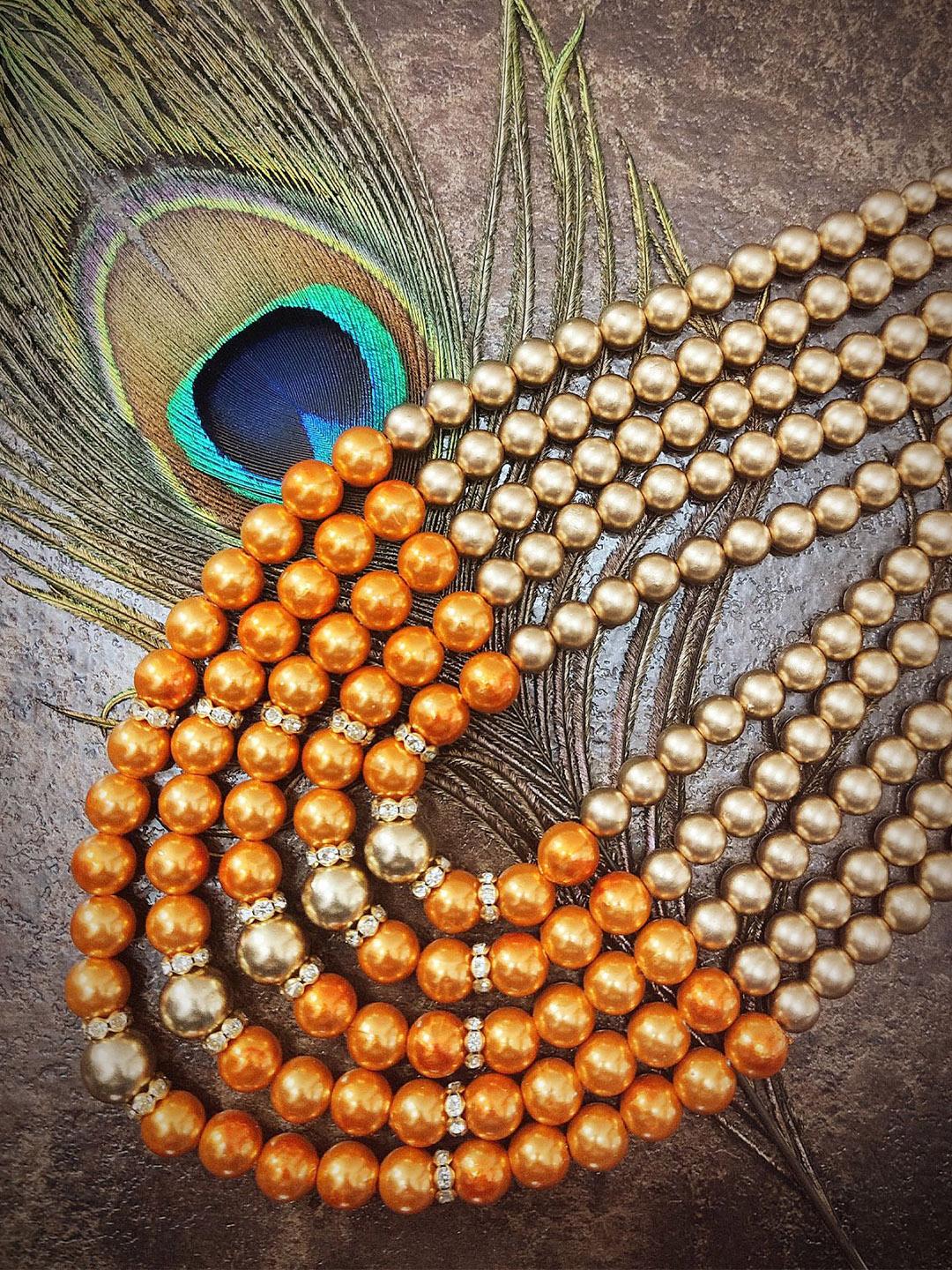 Buy Radhe Creation Men Gold Plated Moti Mala Pearls Beaded Five Layered ...