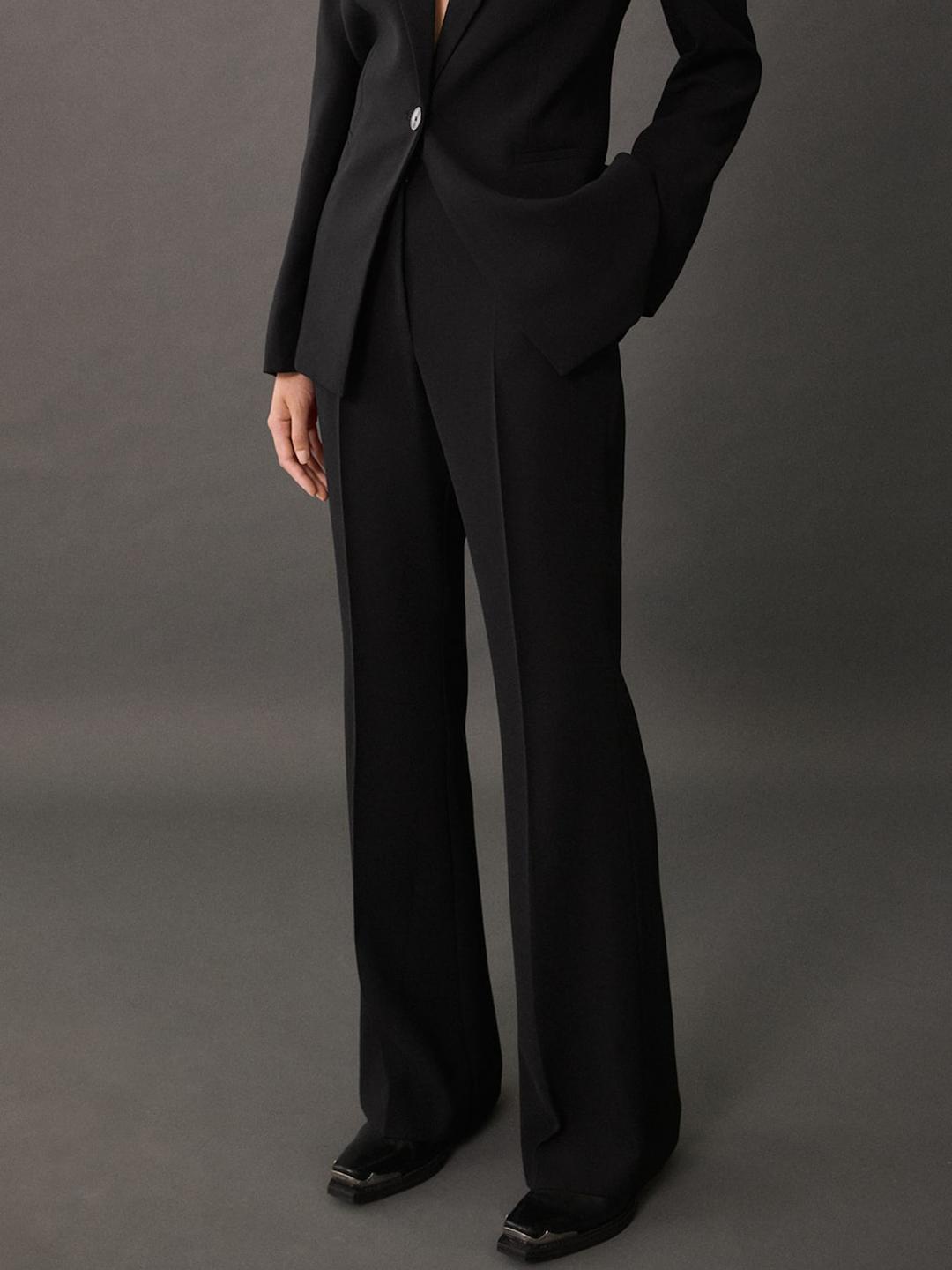 Buy MANGO Women Flared Pleated Formal Trousers - Trousers for Women ...