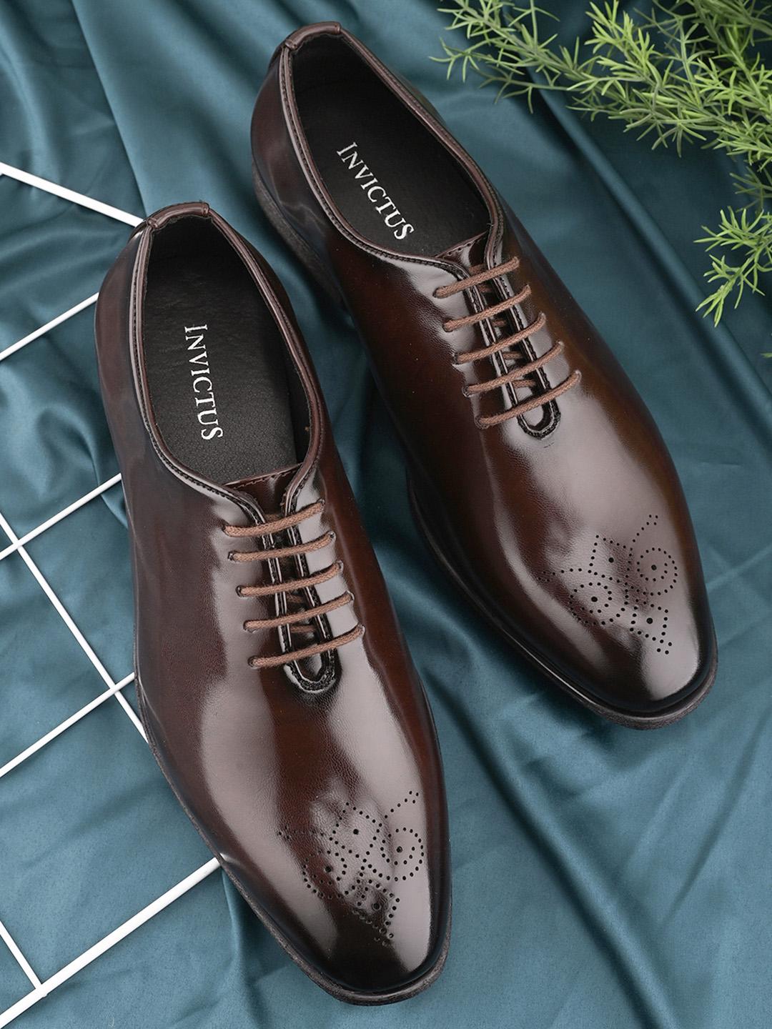 Buy INVICTUS Men Patent Lasered Wholecut Lace Up Shoes - Formal Shoes ...