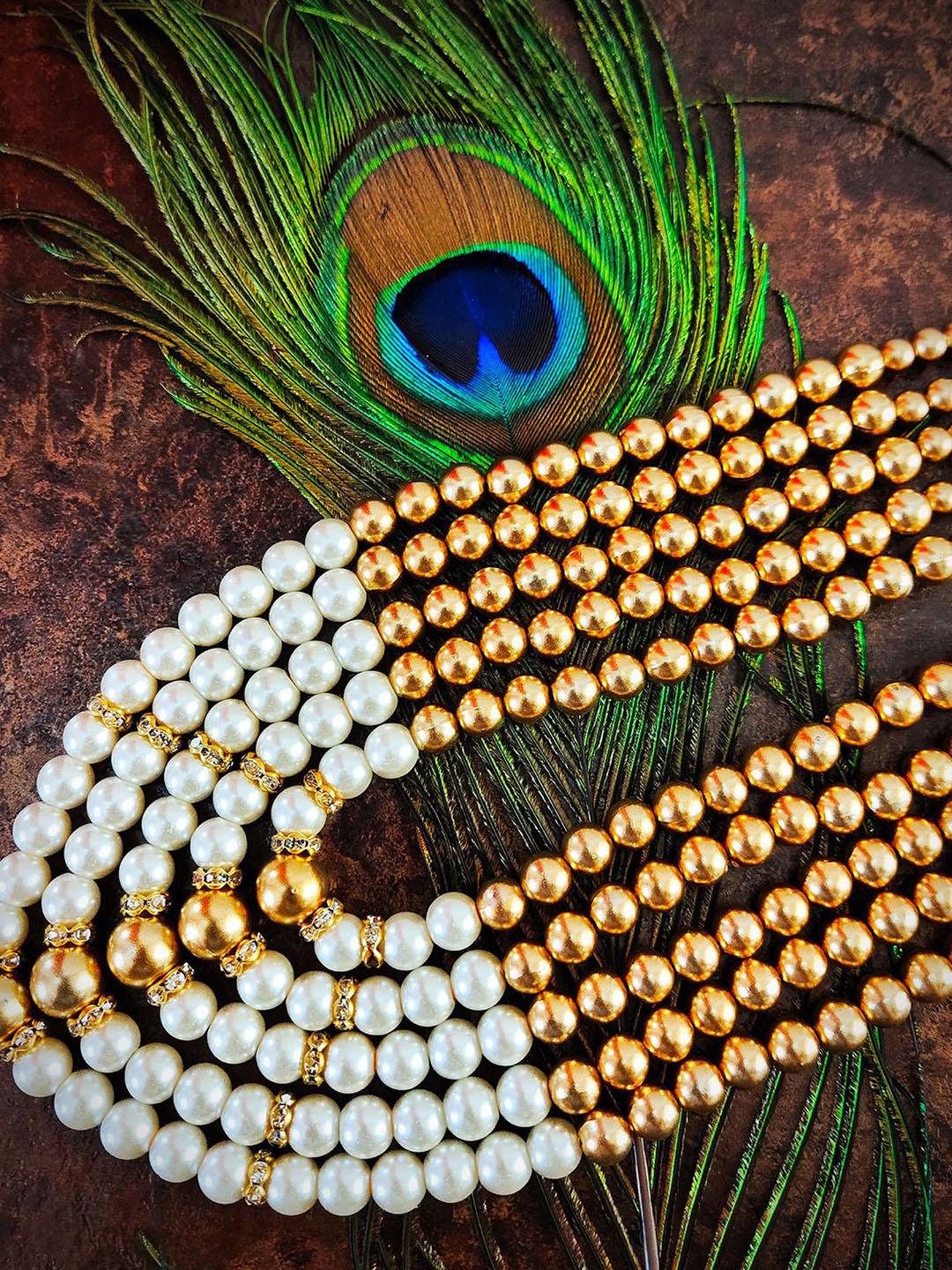 Buy Radhe Creation Men Gold Plated Moti Mala Pearls Beaded Five Layered ...