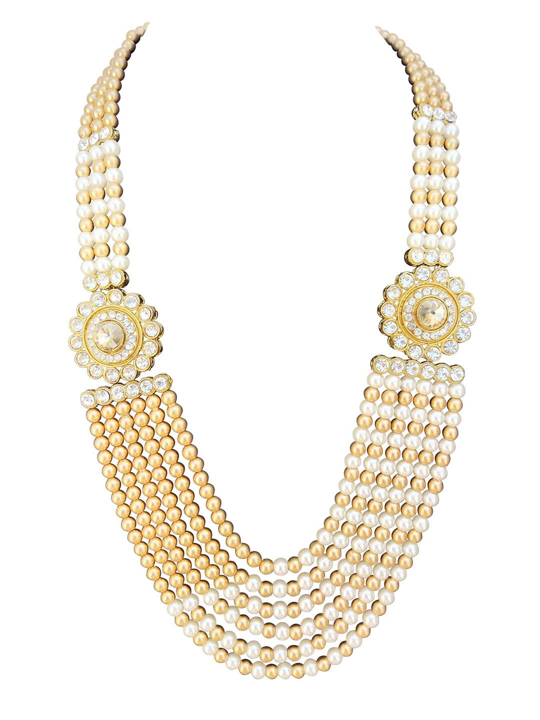 Buy Radhe Creation Men Gold Plated Studded & Moti Mala Pearls Beaded ...