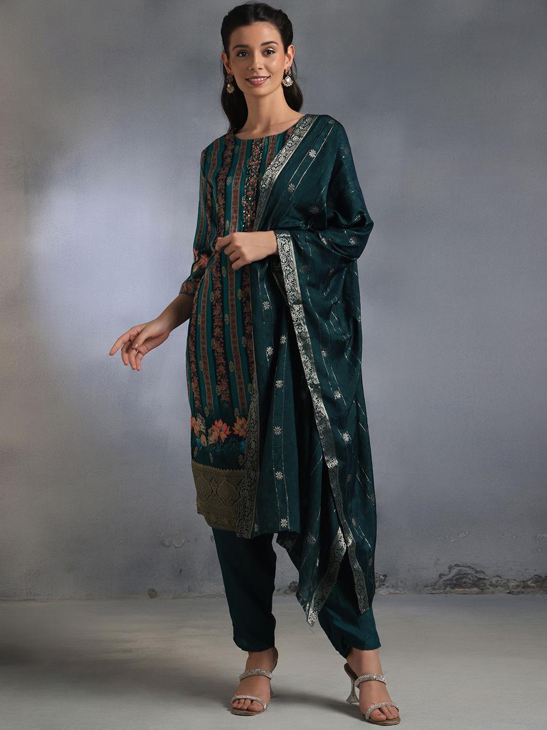 Buy Rang By Indya Ethnic Motifs Woven Design Zari Kurta With Trousers ...