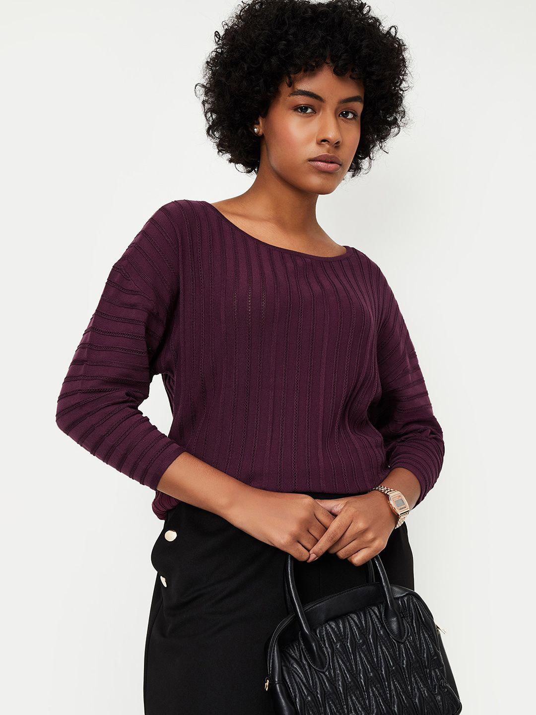 Buy Max Women Vertical Stripes Printed Round Neck Top - Tops for Women ...