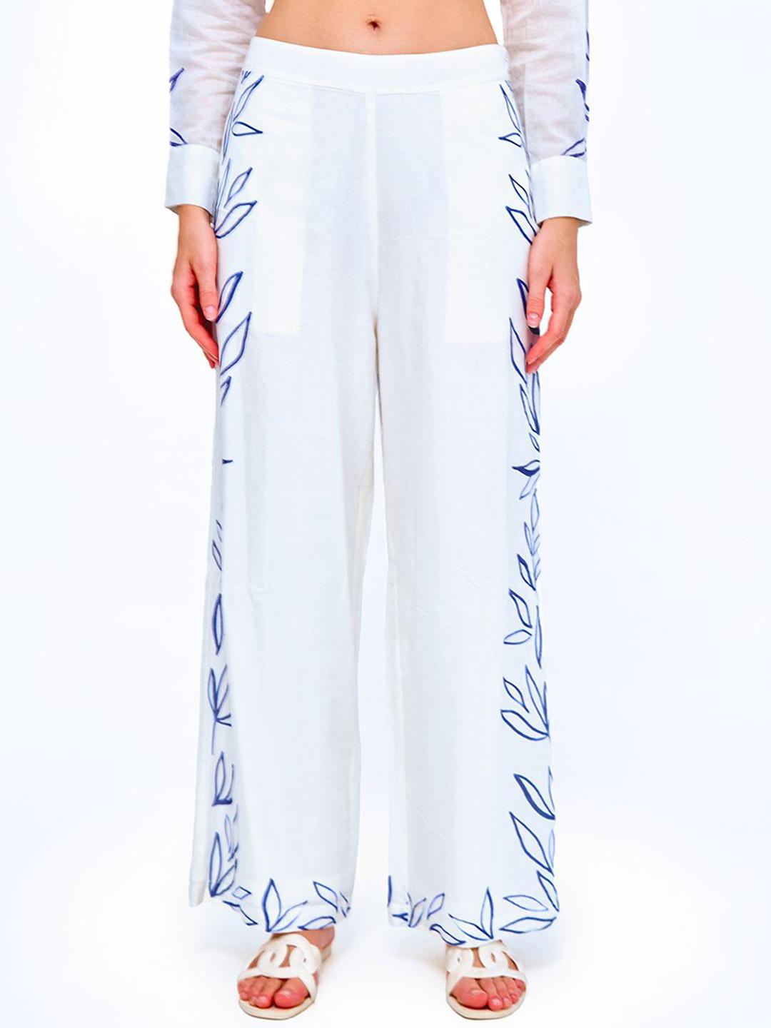 Buy COVER STORY Women Leaf Printed Wide Leg Trouser - Trousers for ...