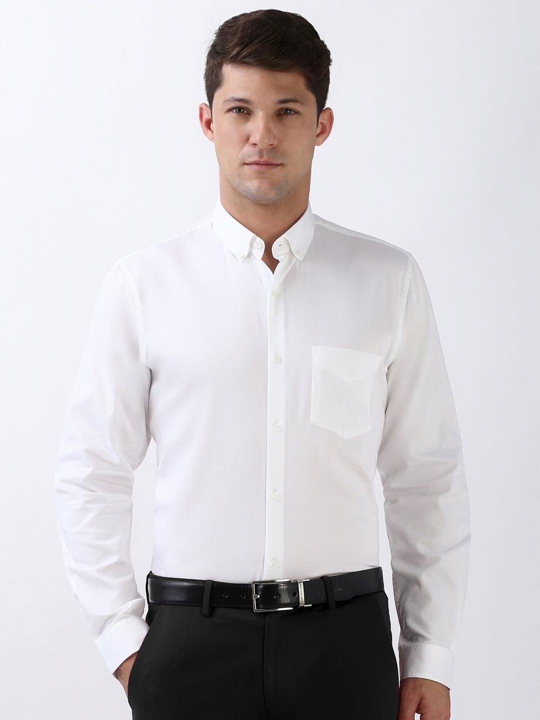 Buy Peter England Men Button Down Collar Solid Cotton Slim Fit Formal ...