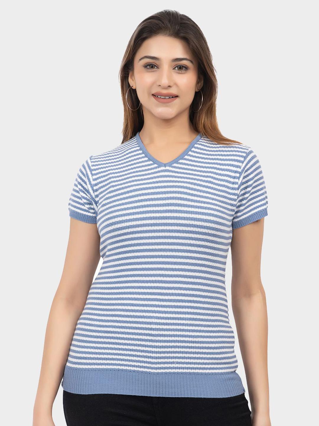 Buy LEZA Women Horizontal Striped V Neck Cotton Top - Tops for Women 31031203 | Myntra