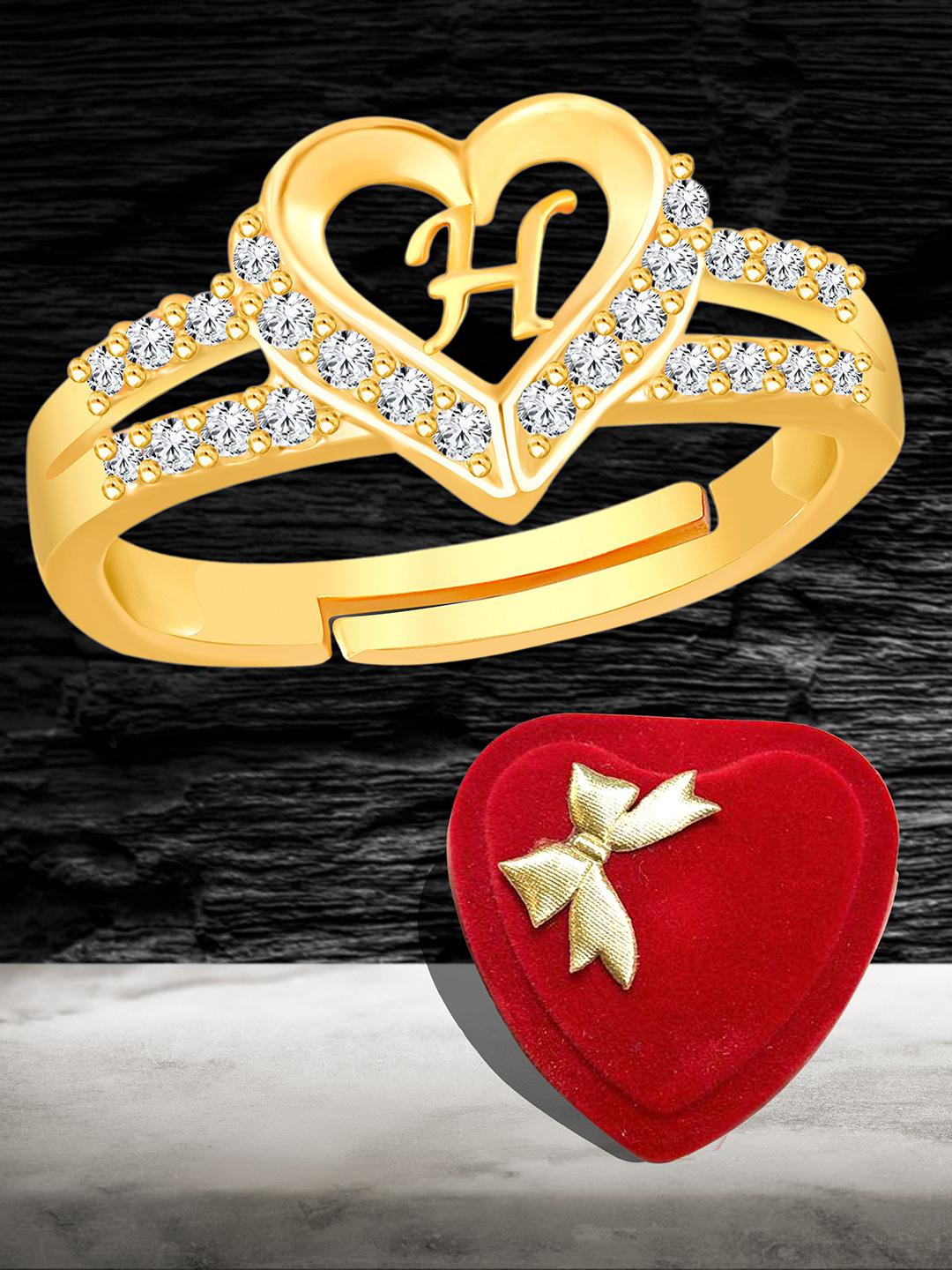 Buy Heer Collection Gold Plated American Diamond Studded Alphabet H ...