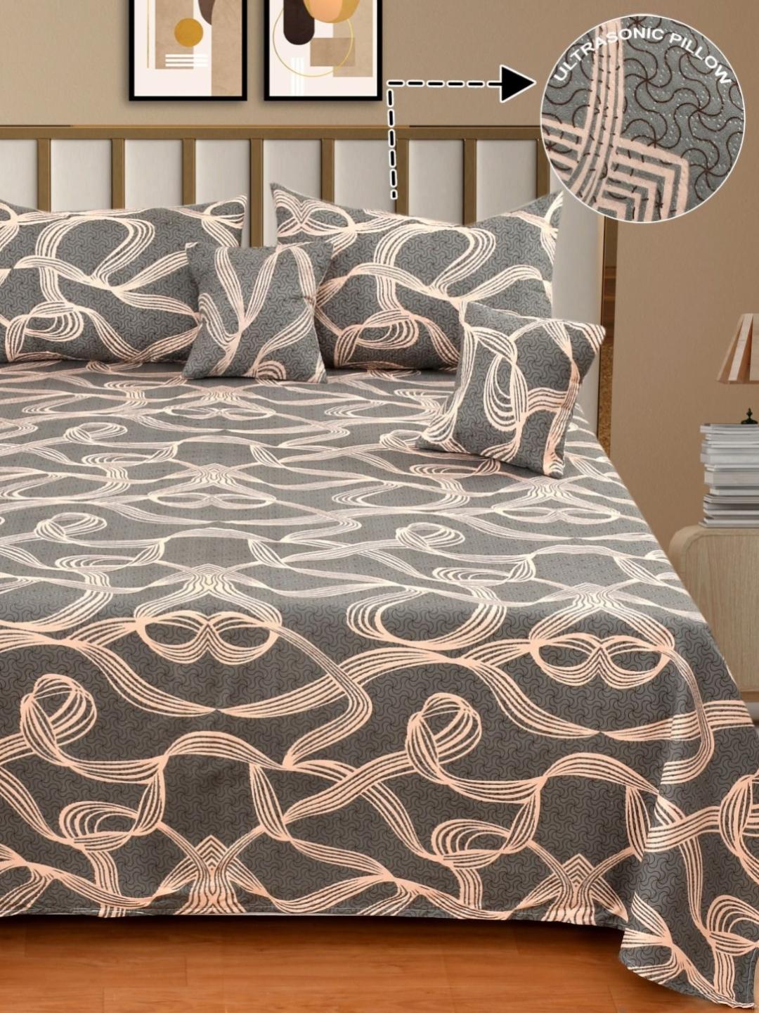 Buy NCS Brown Abstract Cotton Ultrasonic 300 TC Queen Fine Bedsheet ...