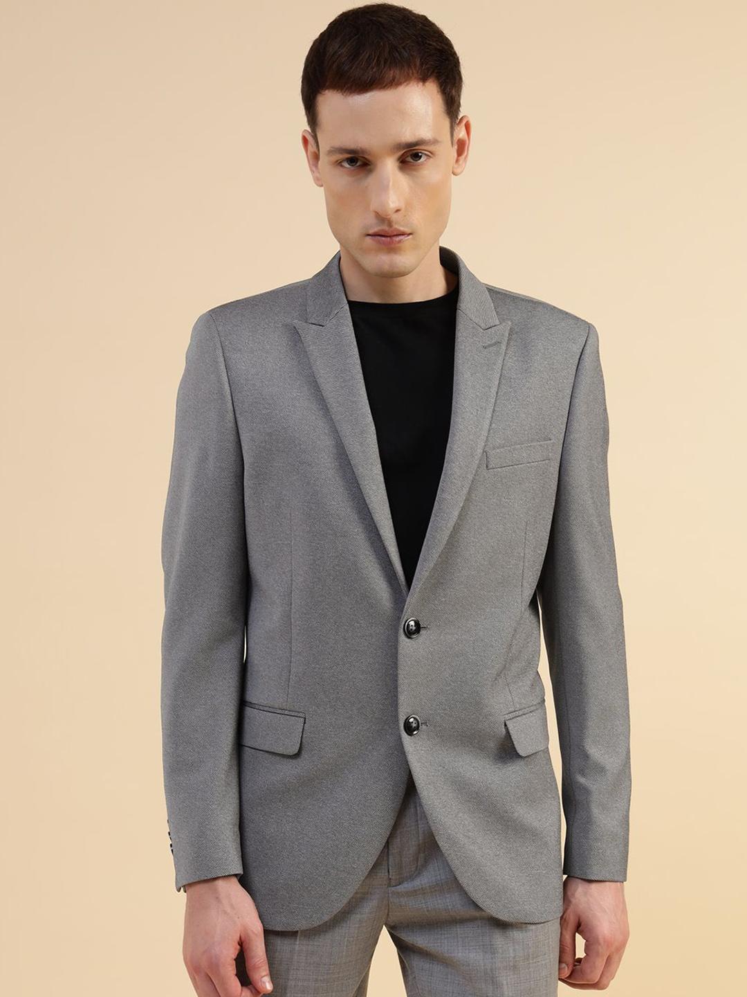 Buy Givo Peaked Lapel Collar Knit Single Breasted Smart Fit Formal ...