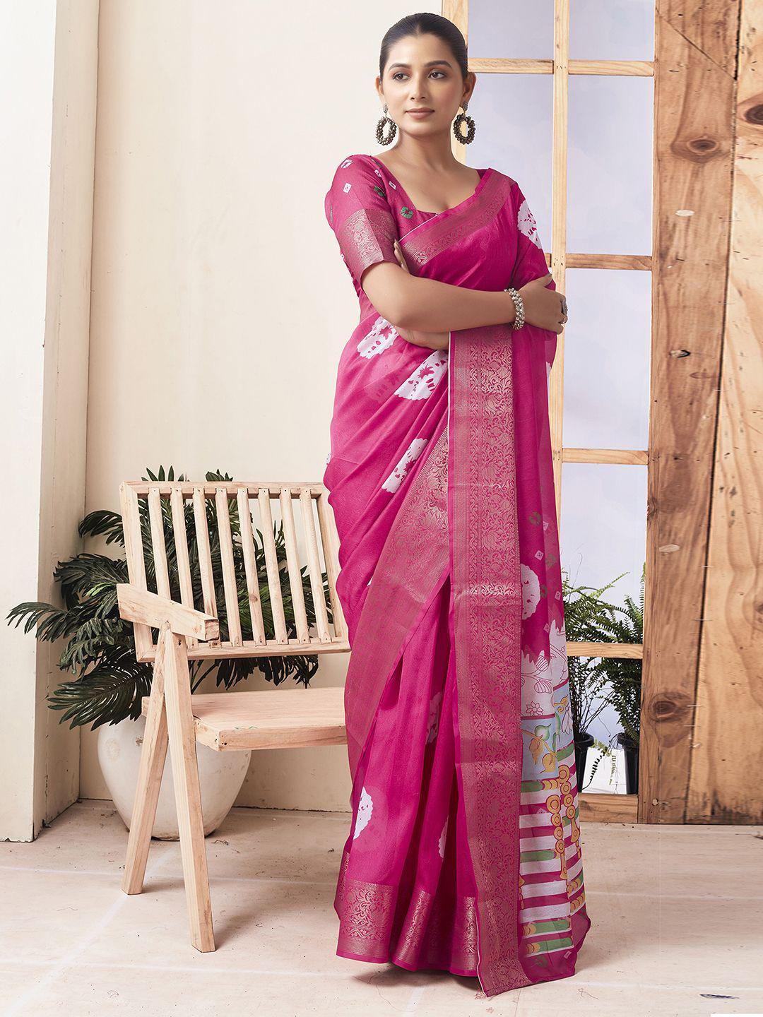 Buy Satrani Floral Printed Zari Ready To Wear Banarasi Saree - Sarees ...