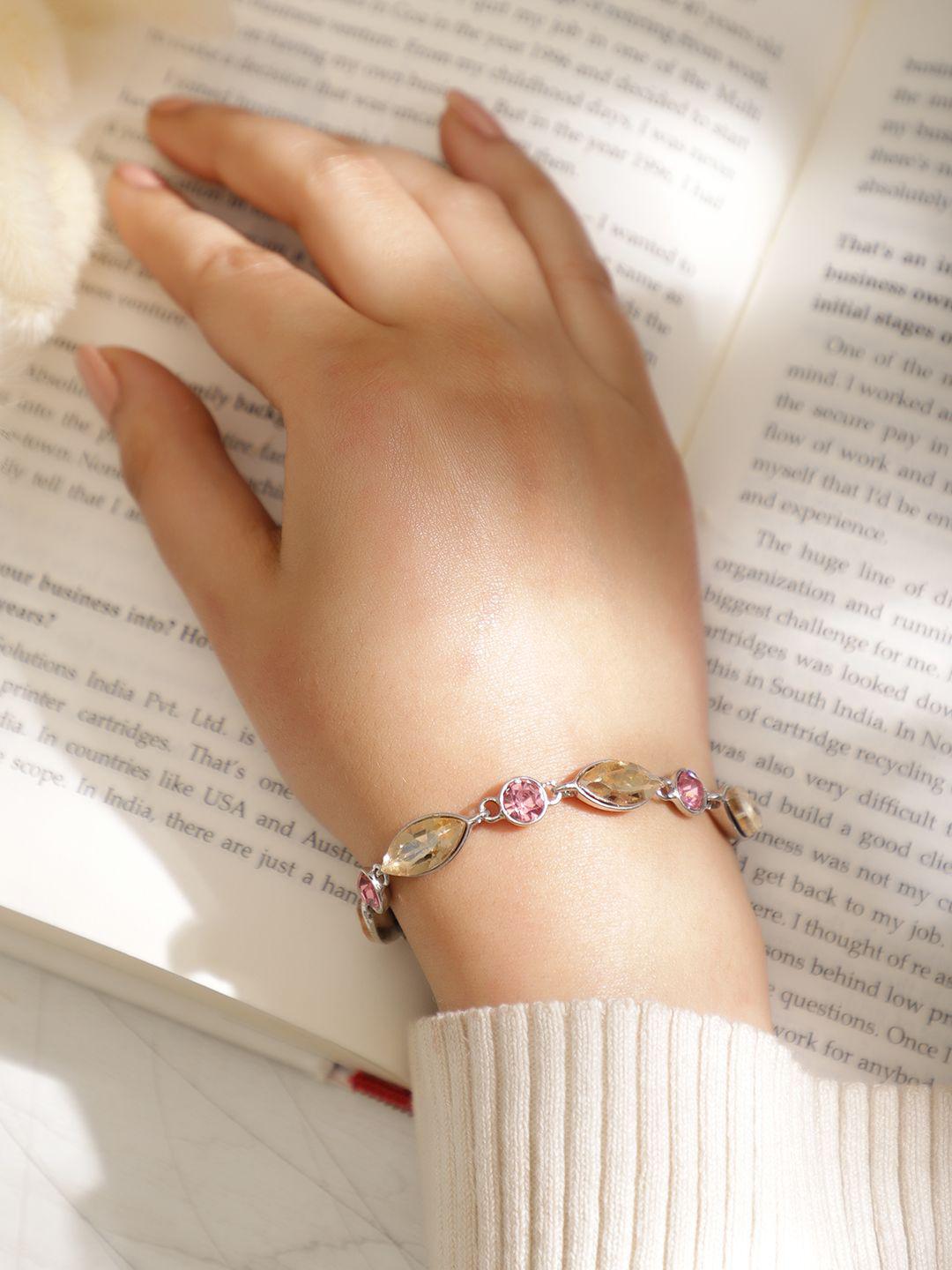 Buy Rubans Rhodium Plated Pink And Light Gold Zicronia Gemstone Link ...