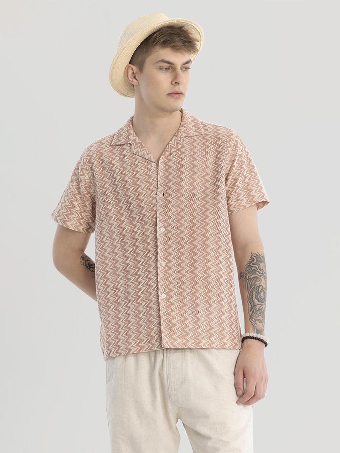 Buy Snitch Men Relaxed Cuban Collar Chevron Striped Casual Shirt ...