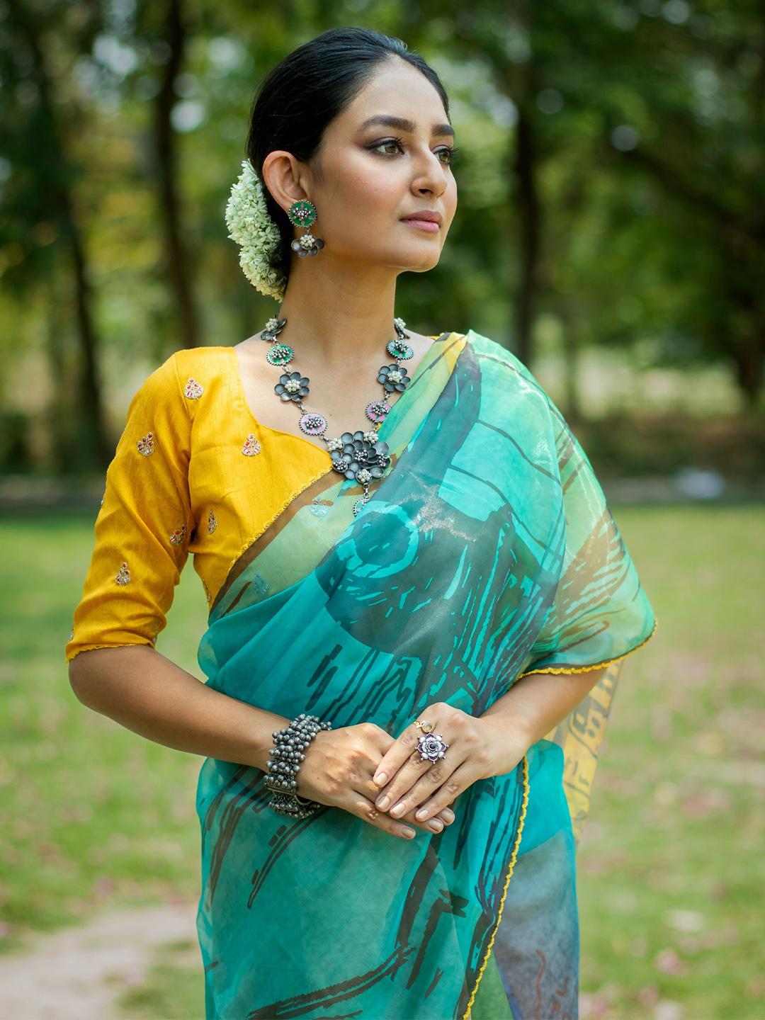 Buy Kandora Women Printed Embroidered Organza Saree - Sarees for Women ...