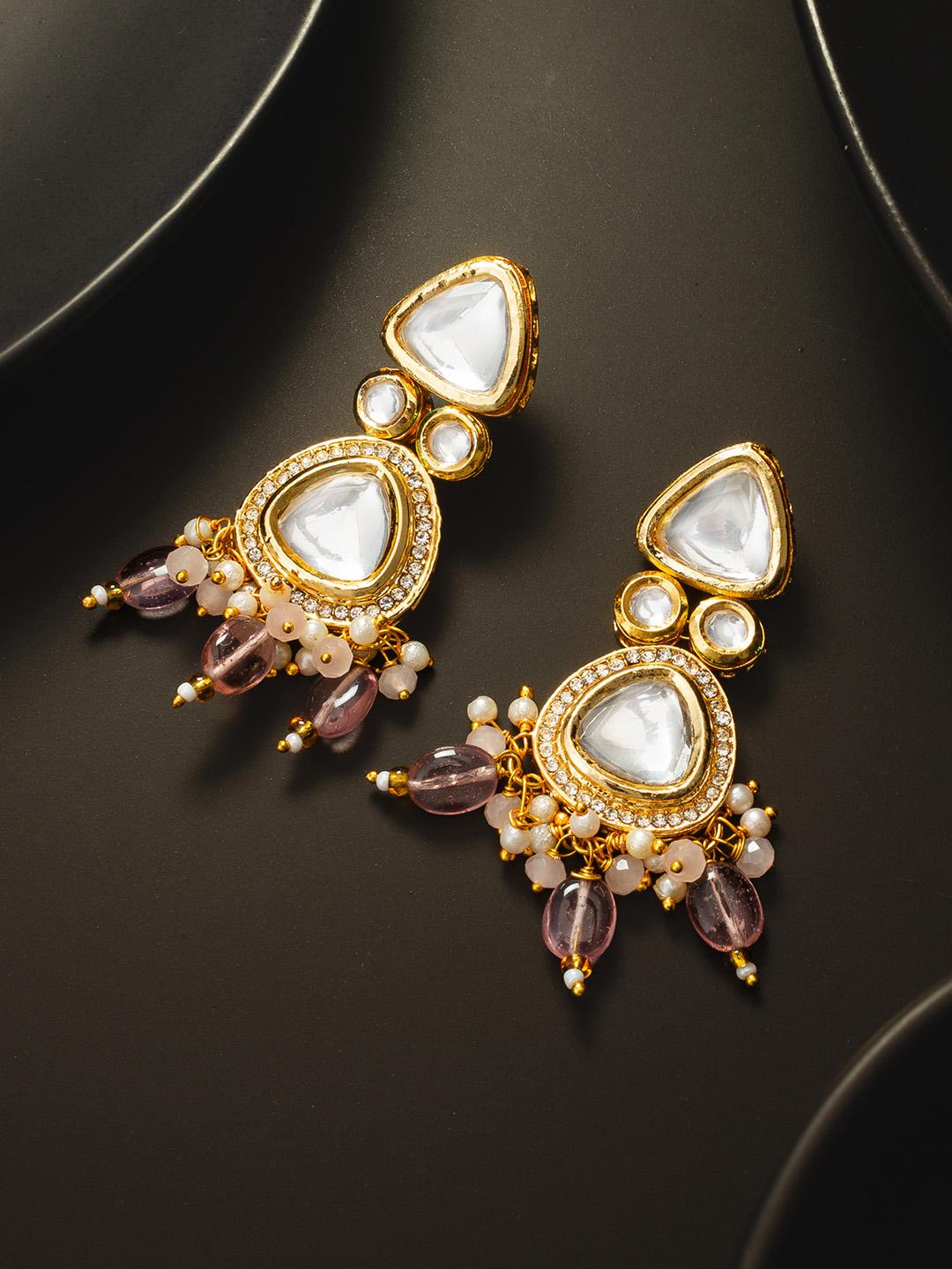 Buy Aadita Gold Plated Classic Kundan And AD Studded Drop Earrings ...