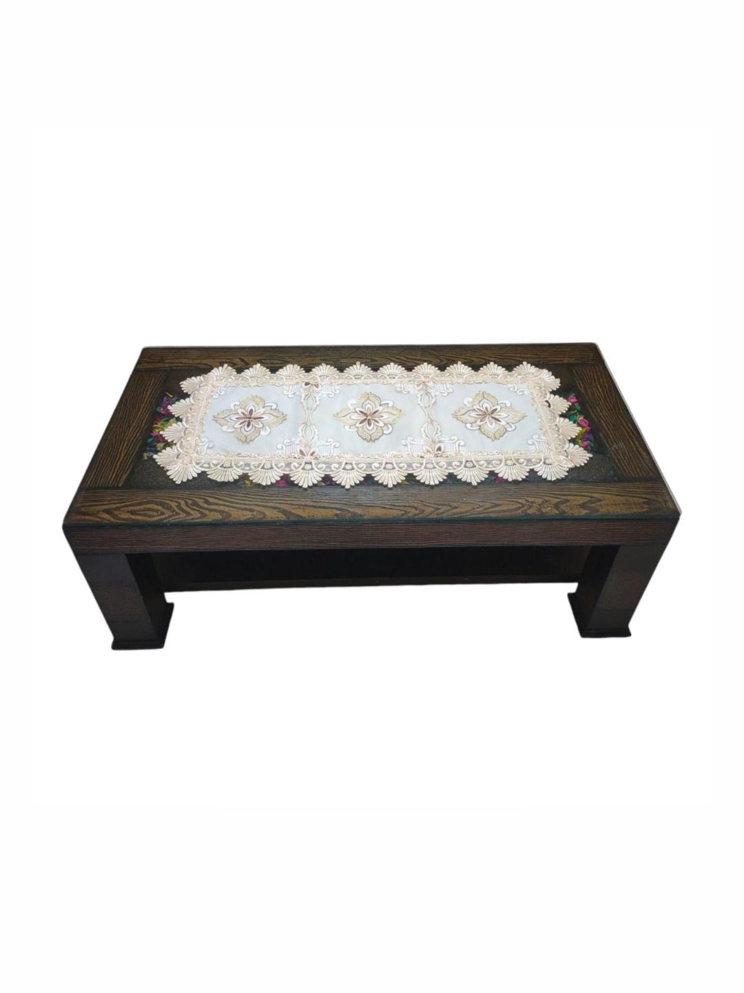 Buy TANLOOMS White & Cream Colored Floral Embroidered Center Table ...